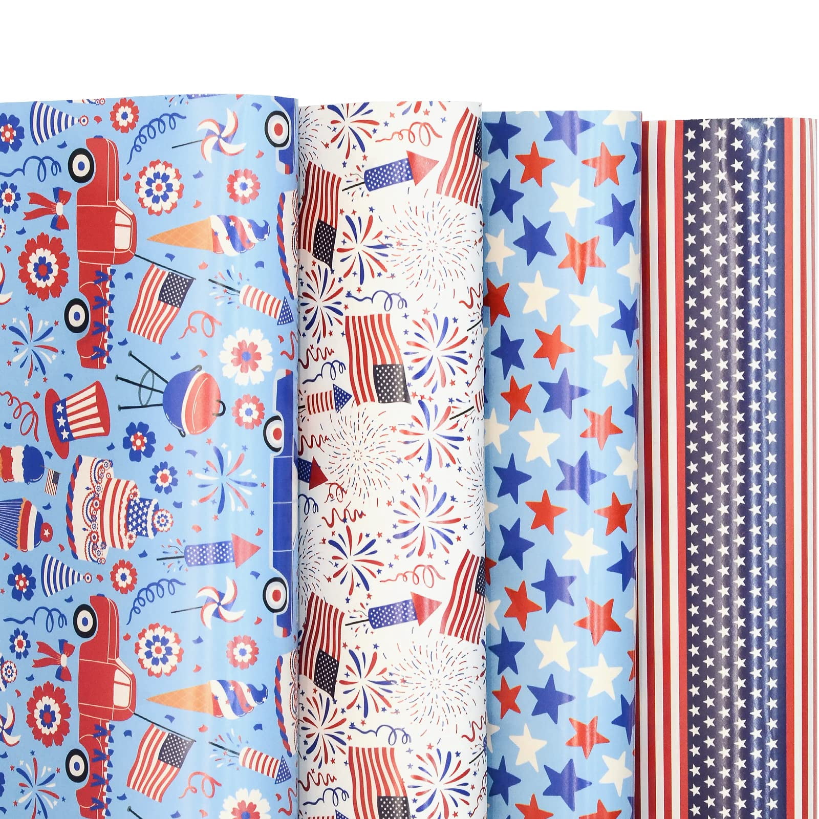 LDGOOAEL Flat 4th of July Wrapping Paper Sheets-12 Sheets with 4 ...