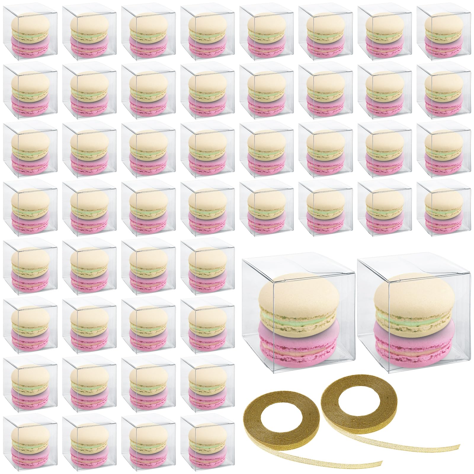 LDHHYH 200 Pack 2x2x2 SSF20 Inch Clear Favor Boxes with Gift Ribbons ...