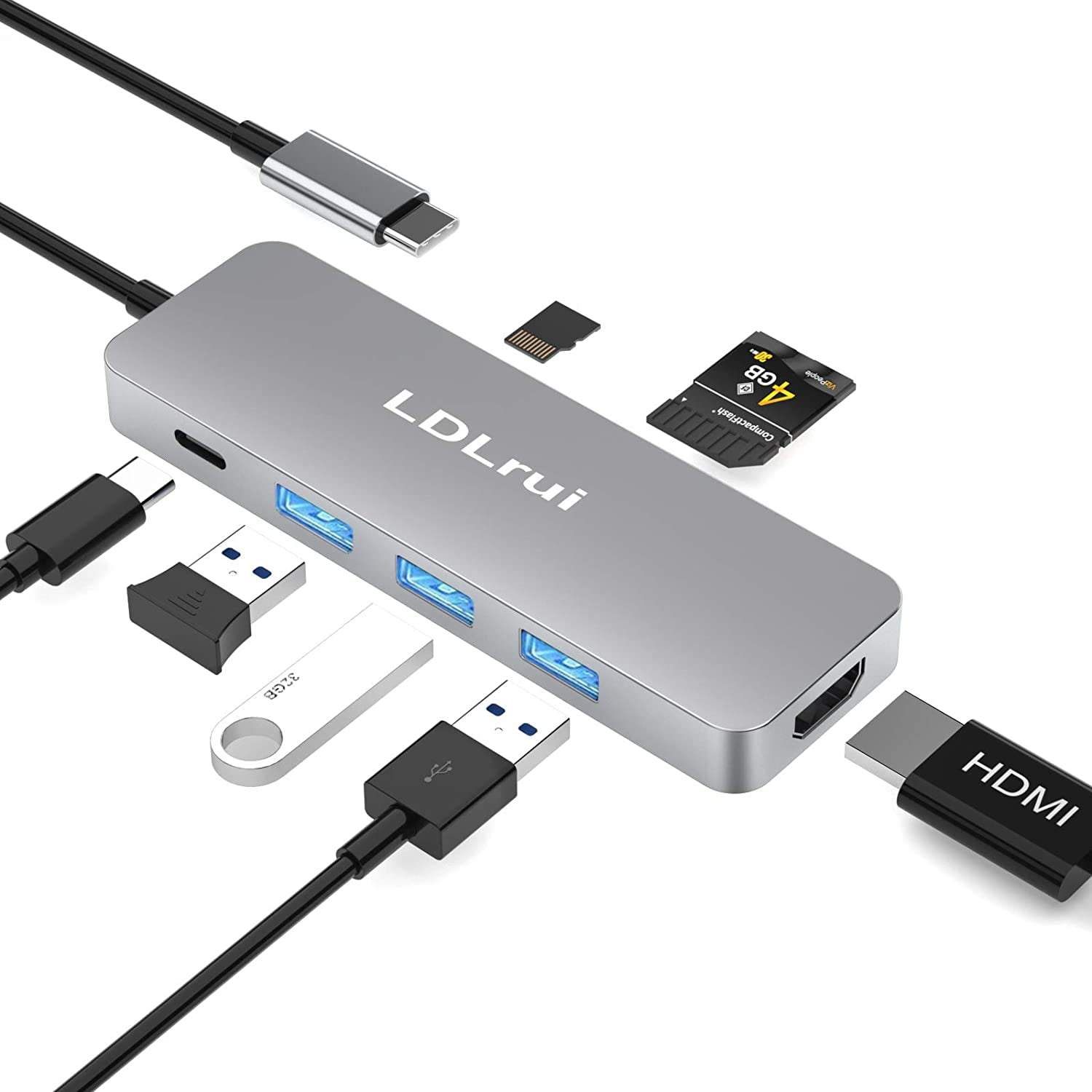 LDLrui 7-in-1 USB-C to HDMI Multiport Adapter, Thunderbolt 3 Dongle ...