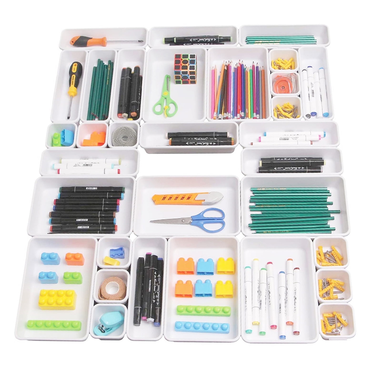 Ldnio 25 PCS Drawer Organizer Set, 4-Size Versatile Plastic Desk Drawer ...