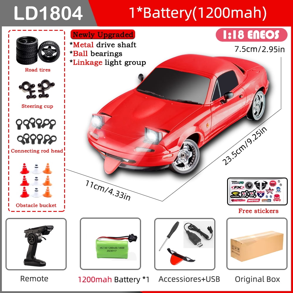 LDRC LD1804 RC Drift Car 1/18 Mazda Mx5 2.4G 2WD ESP Gyroscope LED Lights Full Scale Controlled ...