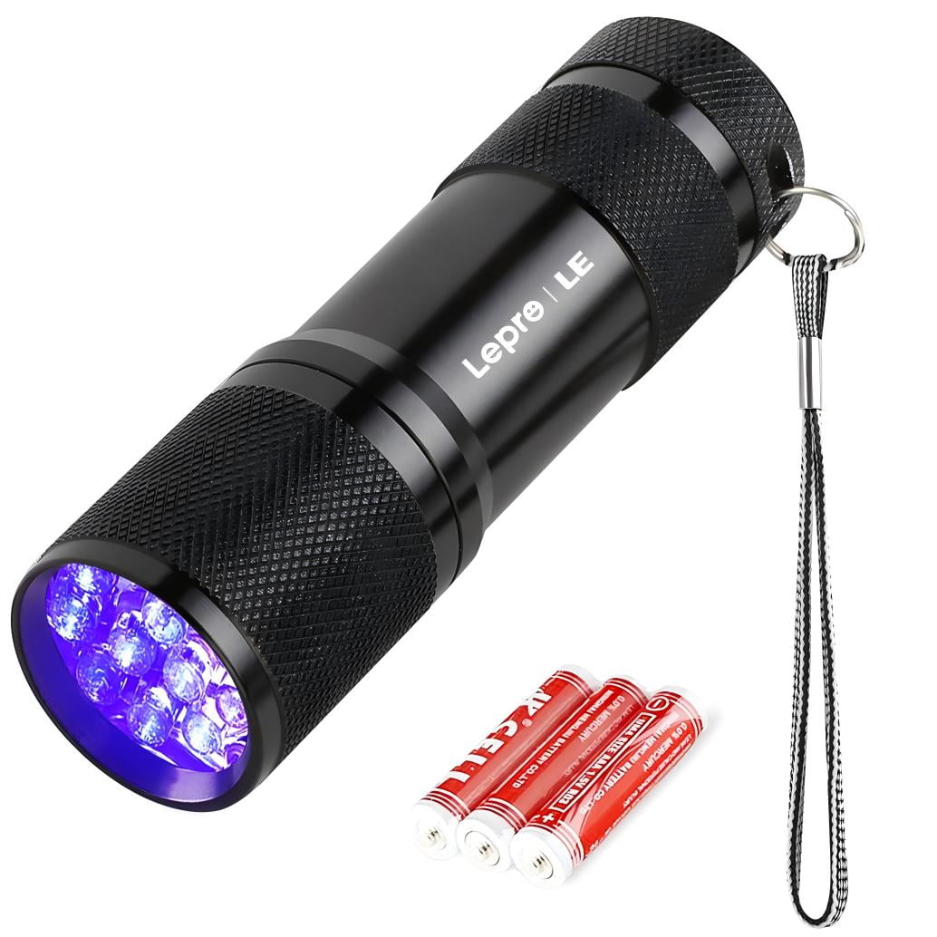 Lepro UV LED Handheld Flashlight, Small Black Light Pet Urine Detector with 9 LEDs 395nm ...