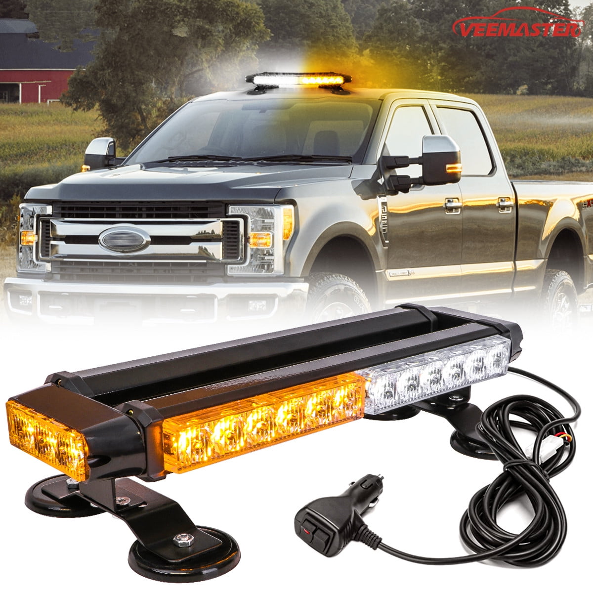 LE-JX 14.5" 30 LED Strobe Flashing Light Bar Roof Magnetic Base Double ...