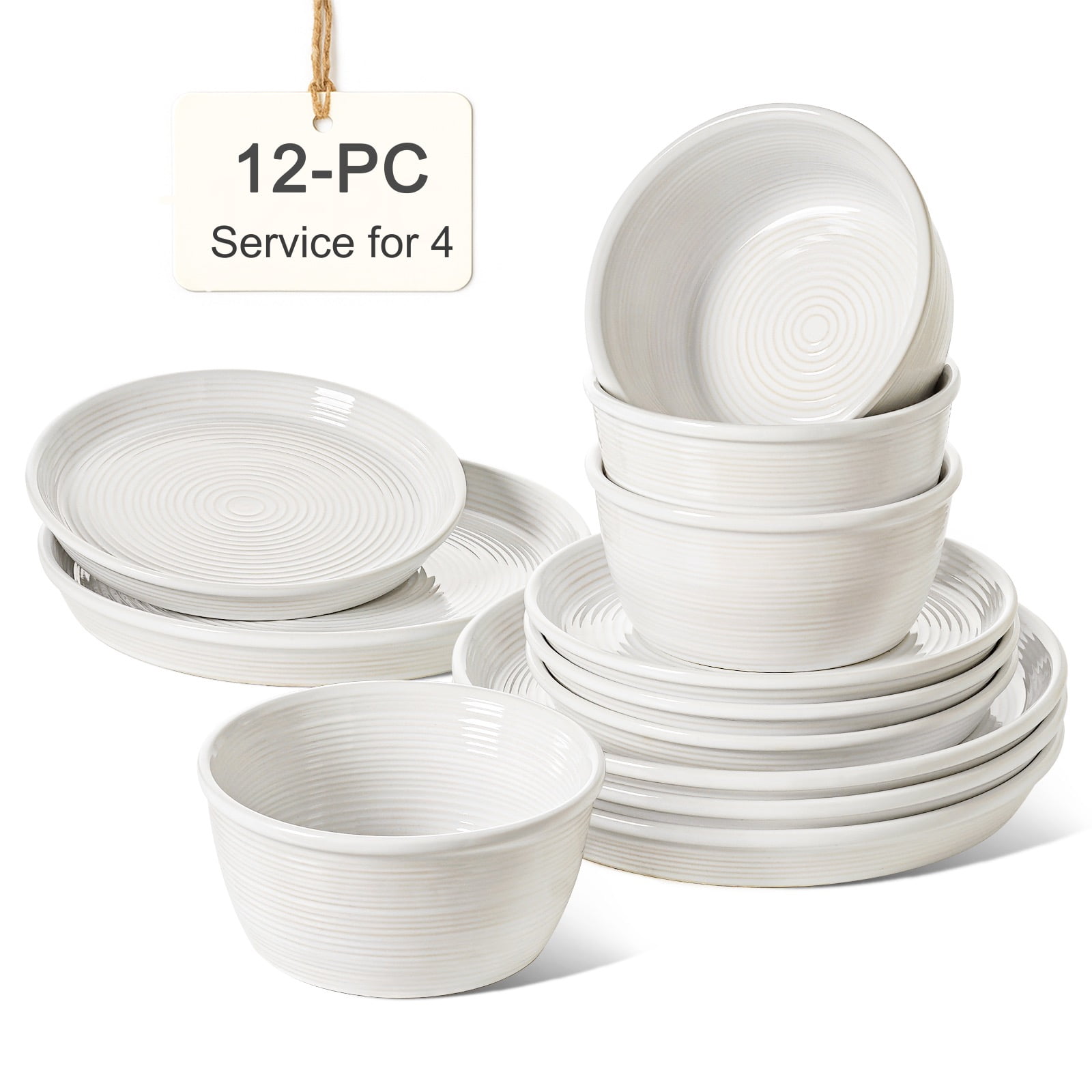 LE TAUCI 12-Piece Dinnerware Set, Ceramic Plates and Bowls Set for 4 ...