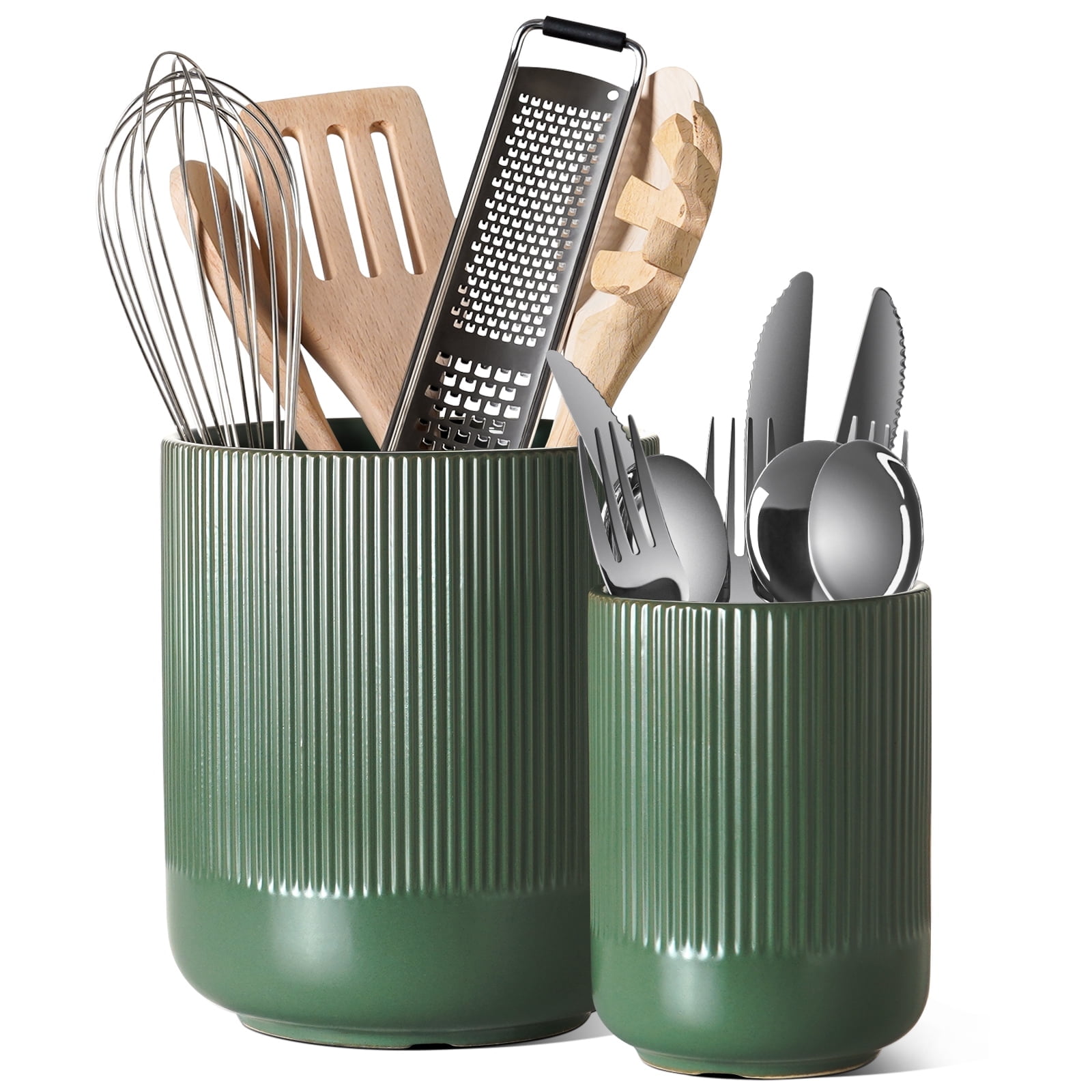 LE TAUCI Set of 2 Ceramic Utensil Holders, Large and Small Kitchen ...
