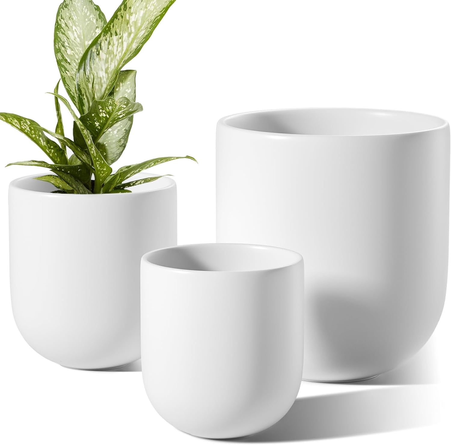 LE TAUCI 6+8+10 Inch Ceramic Pots for , Pots Indoor with Drainage Hole ...
