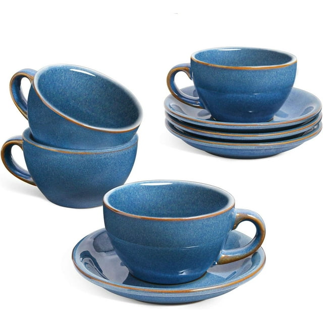 LE TAUCI 6 oz Porcelain Espresso Mugs, Set of 4 Ceramic Cappuccino Cups ...
