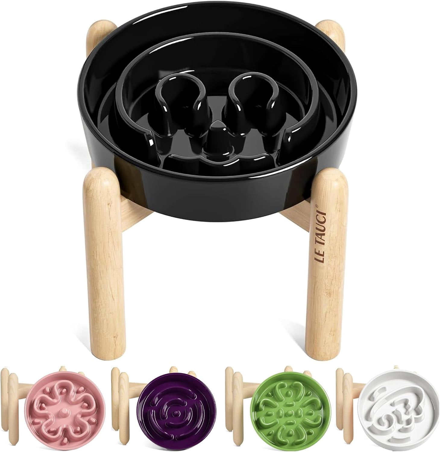 LE TAUCI Ceramic Slow Feeder Dog Bowls Small Breed, 0.6 Cups Dog Food ...