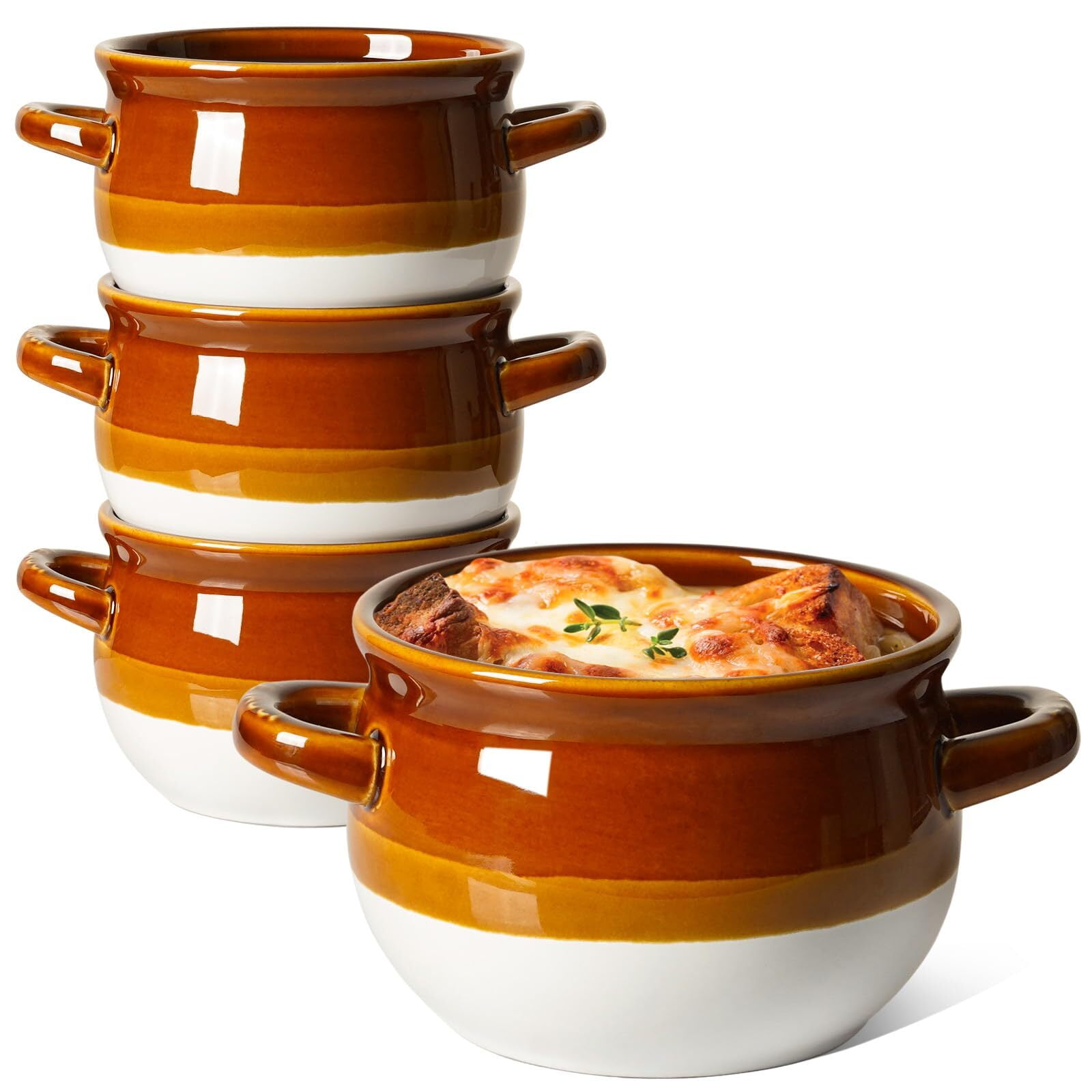 Kook Ceramic Soup Bowls with Handles, Oven and Microwave Safe, 18 oz ...