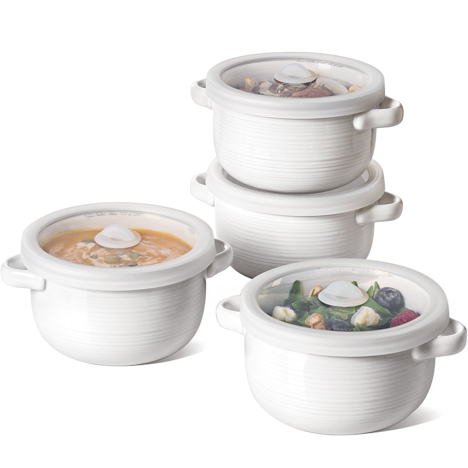 BEMAY, Set of 4 Ceramic Soup Bowls with Lids, 28oz French Onion Soup ...