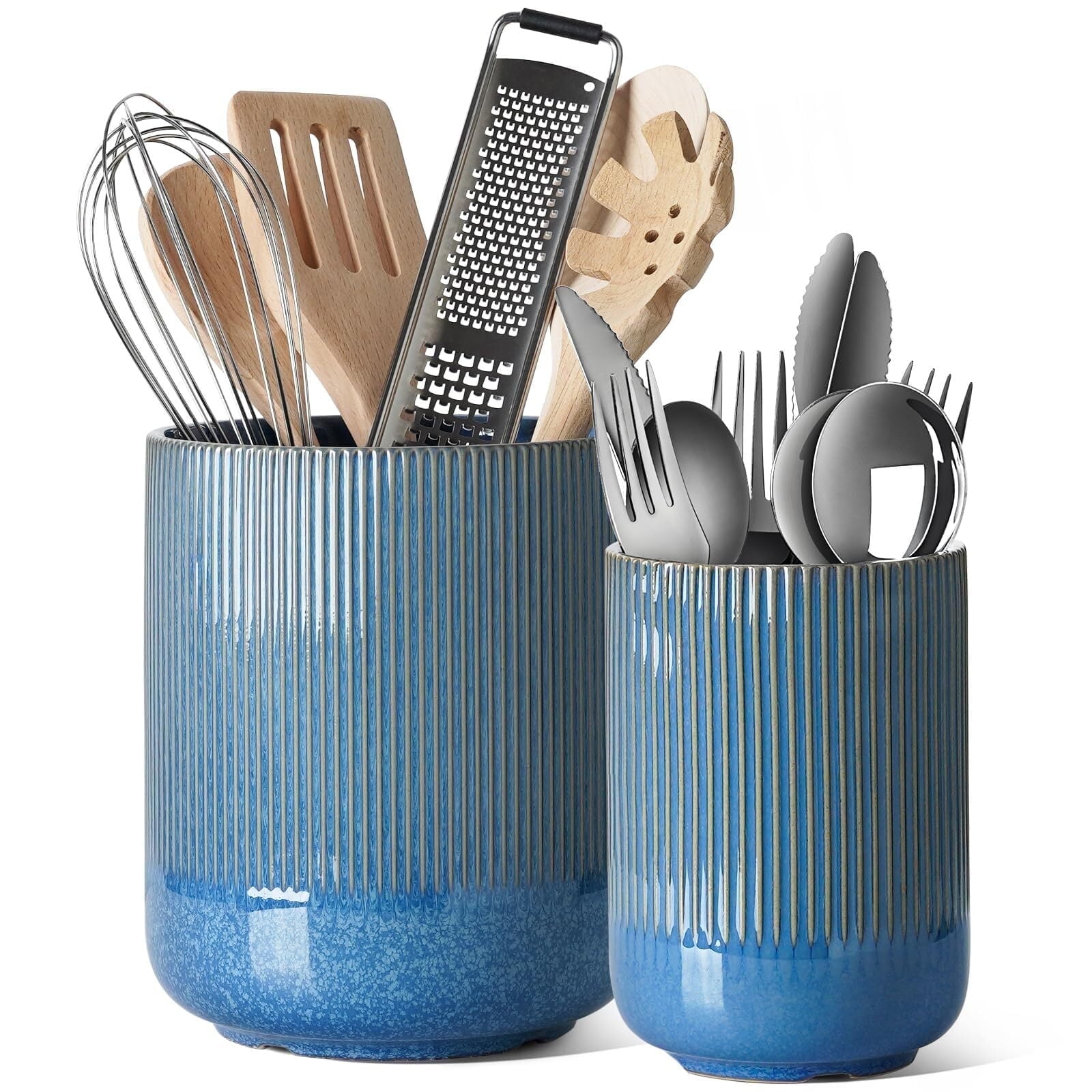 LE TAUCI Utensil Holder, 7.3"+5.4" Ceramic Utensil Crock, Plant Pots ...