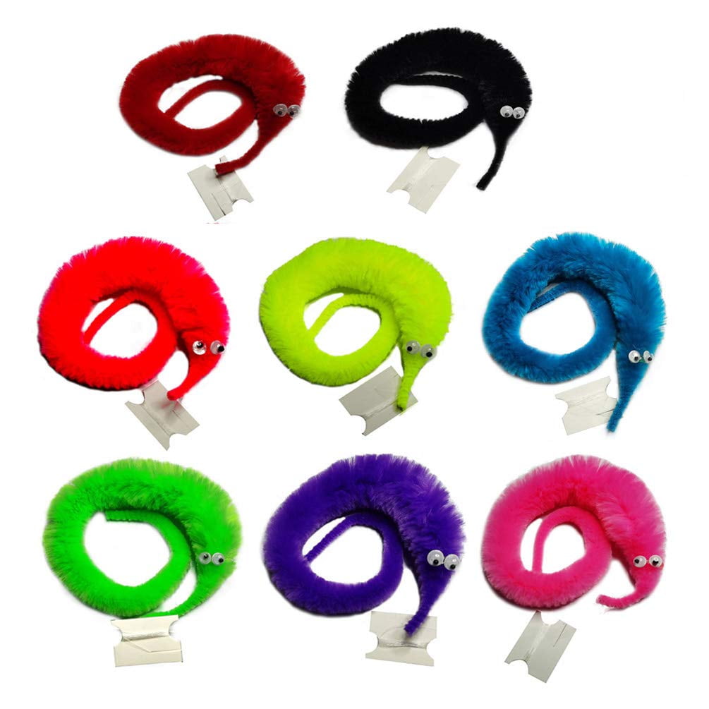 LE TOOTER 54 Pack Fuzzy Worm Toys with Big and Small Sizes Mixed Worm ...