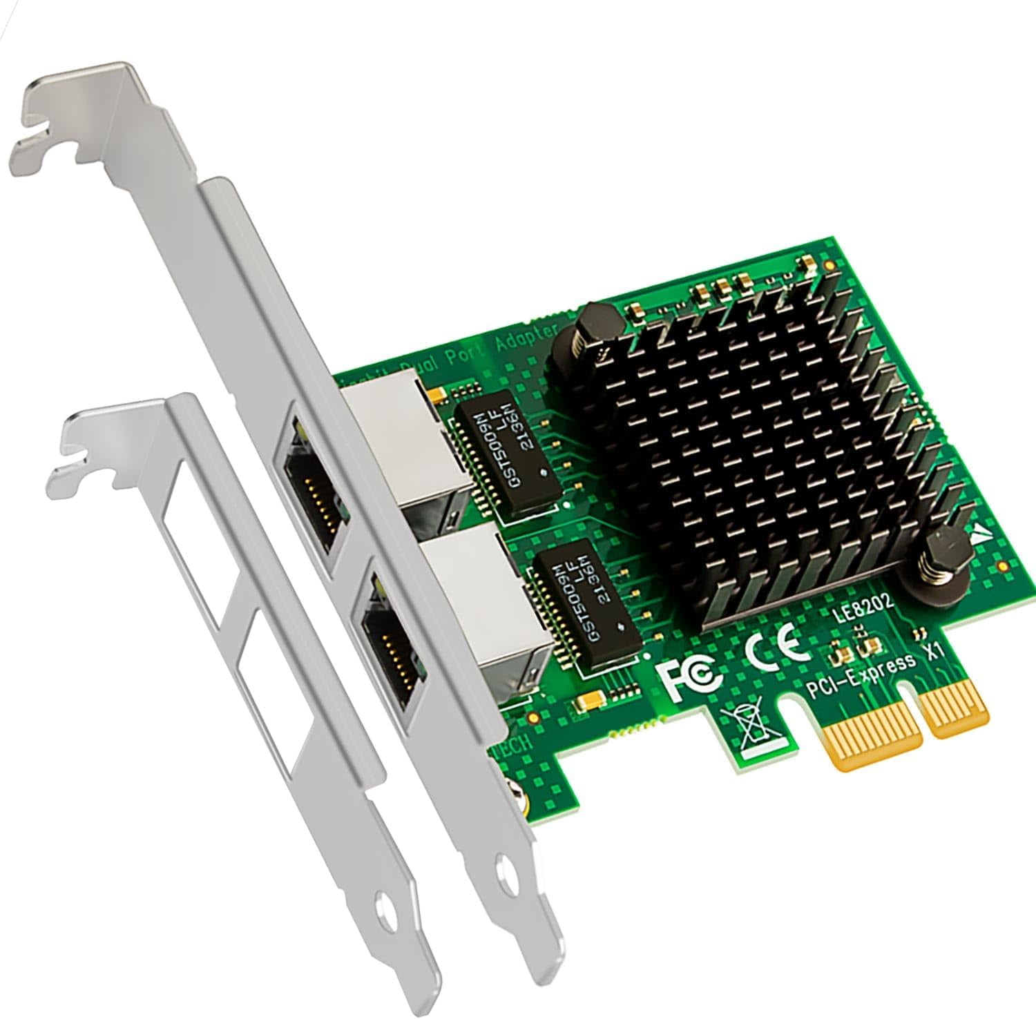 LE8202 2-Port PCIe Network Card for Desktop PC, 1000/100/10Mbps Gigabit ...