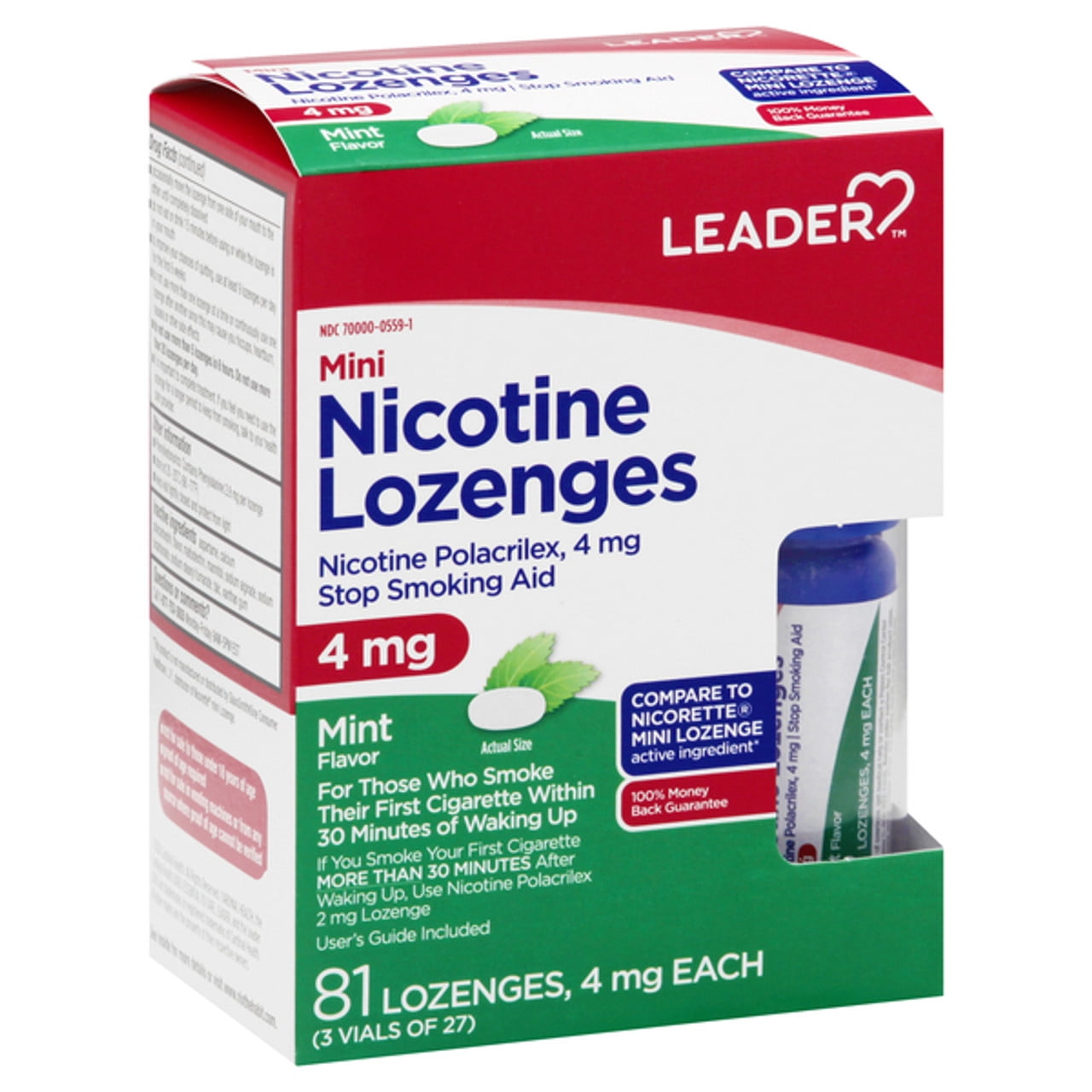 Leader Mini Nicotine Lozenges Polacrilex Stop Smoking Aid 4mg Mint 81 ...