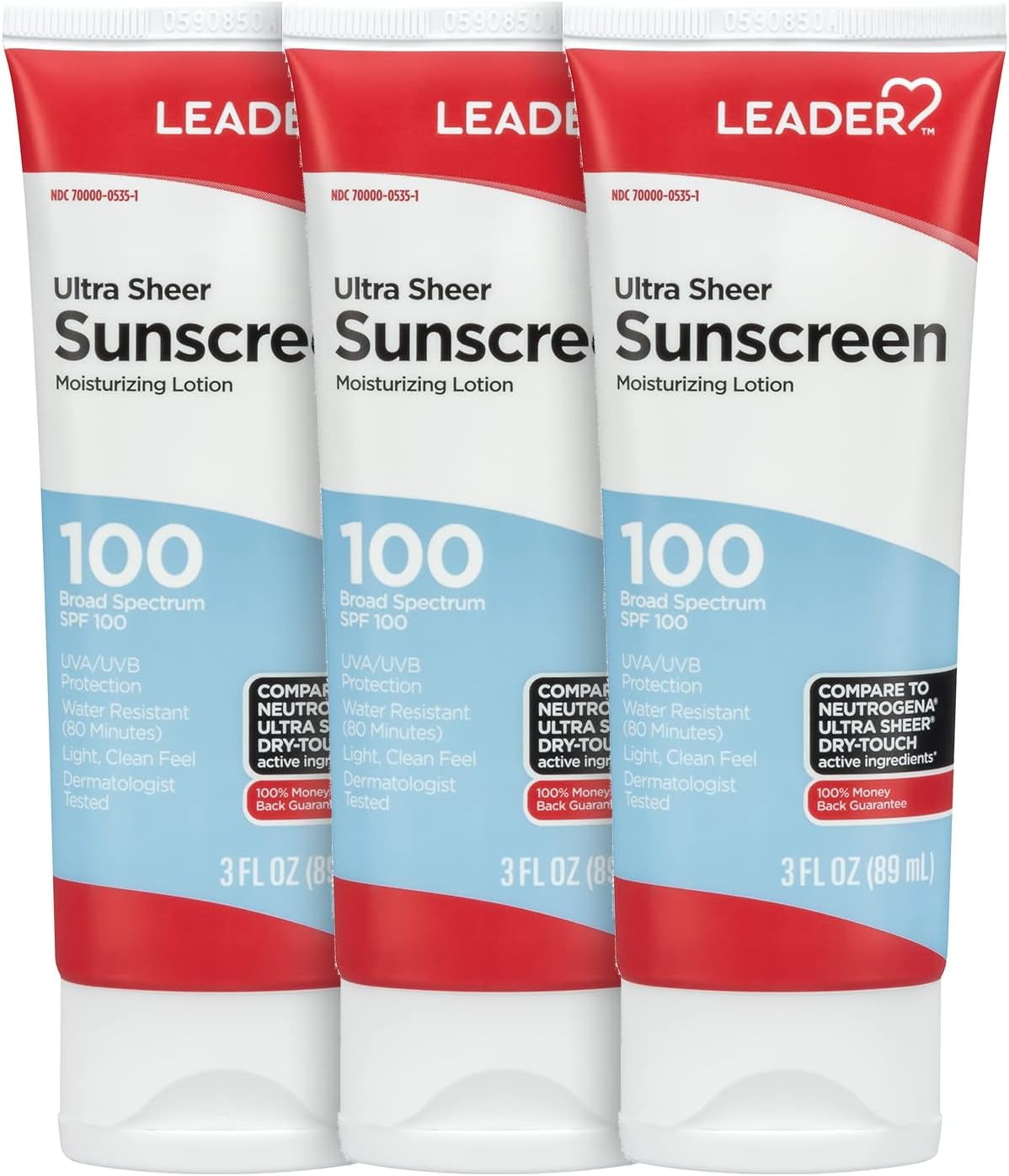 LEADER Travel Sunscreen SPF 100+, Ultra Sheer Dry-Touch Water Resistant ...