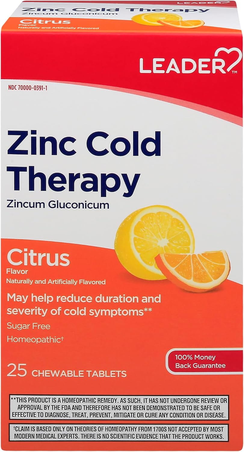 LEADER Zinc Cold Therapy Chewable Tablets, Non-Drowsy Homeopathic Zinc ...