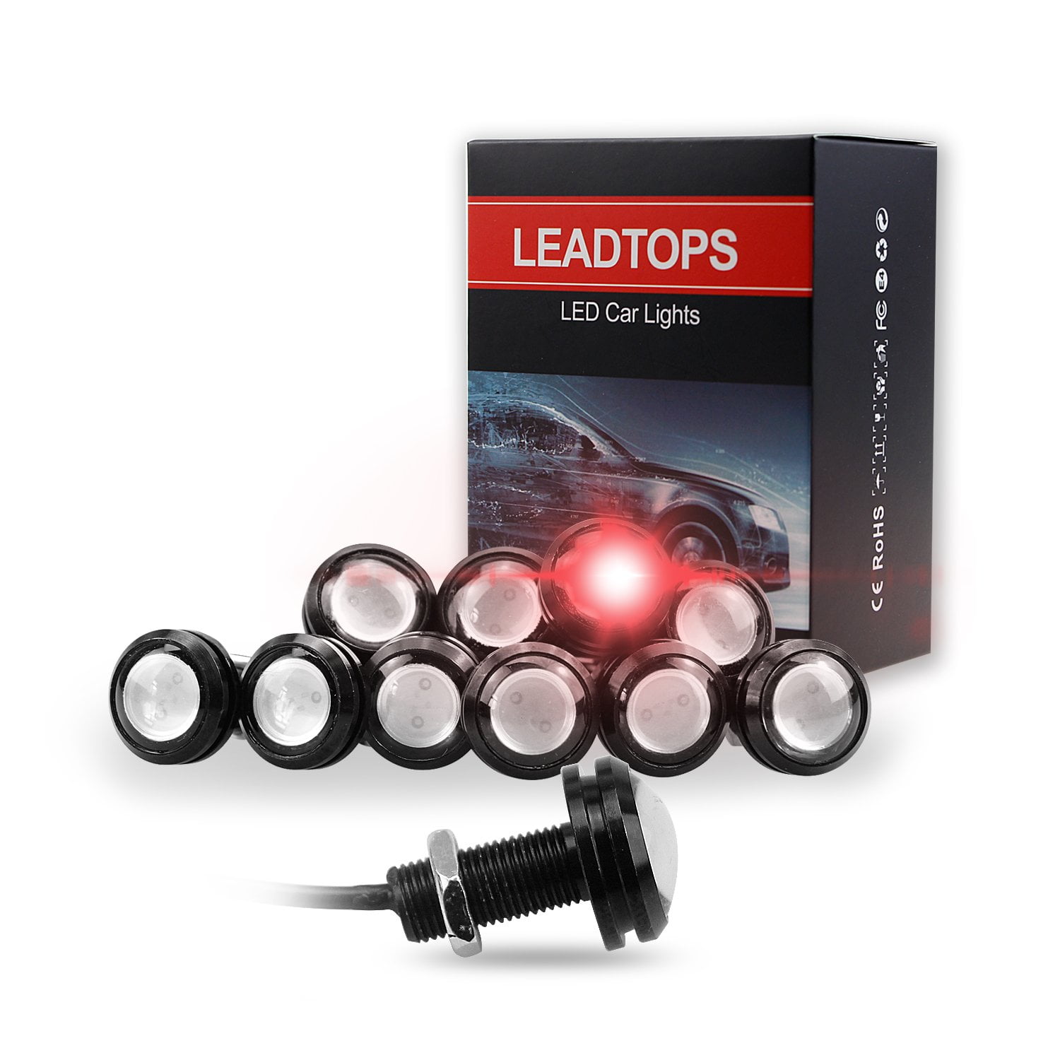 LEADTOPS 10Pcs 18mm 12V Red Eagle Eye LED Car Fog DRL Daytime Running ...