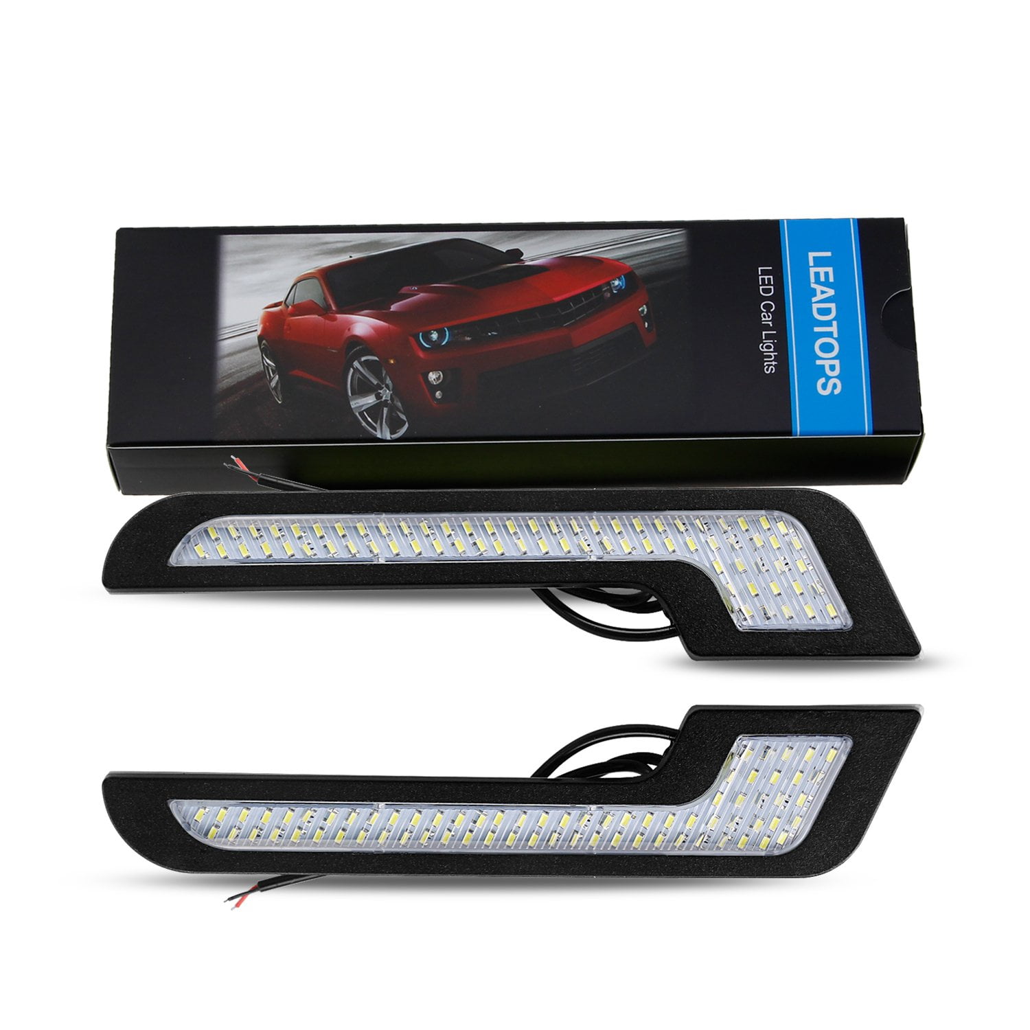 LEADTOPS Daytime Running Lights LED White Light L-Shape Strips 72 SMD ...