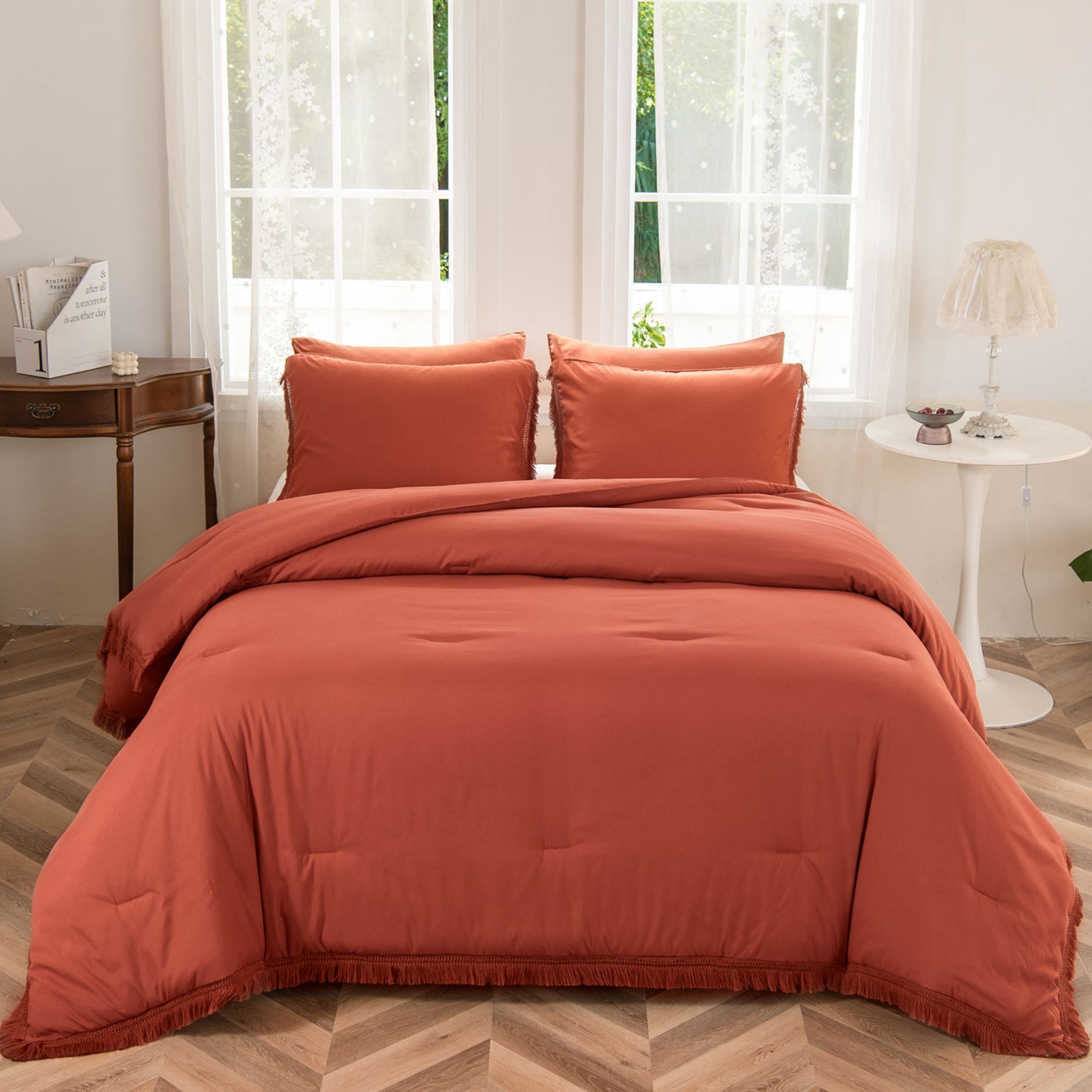 Chezmoi Collection Sydney 7-Piece Pintuck Comforter Set, King, Ochre ...