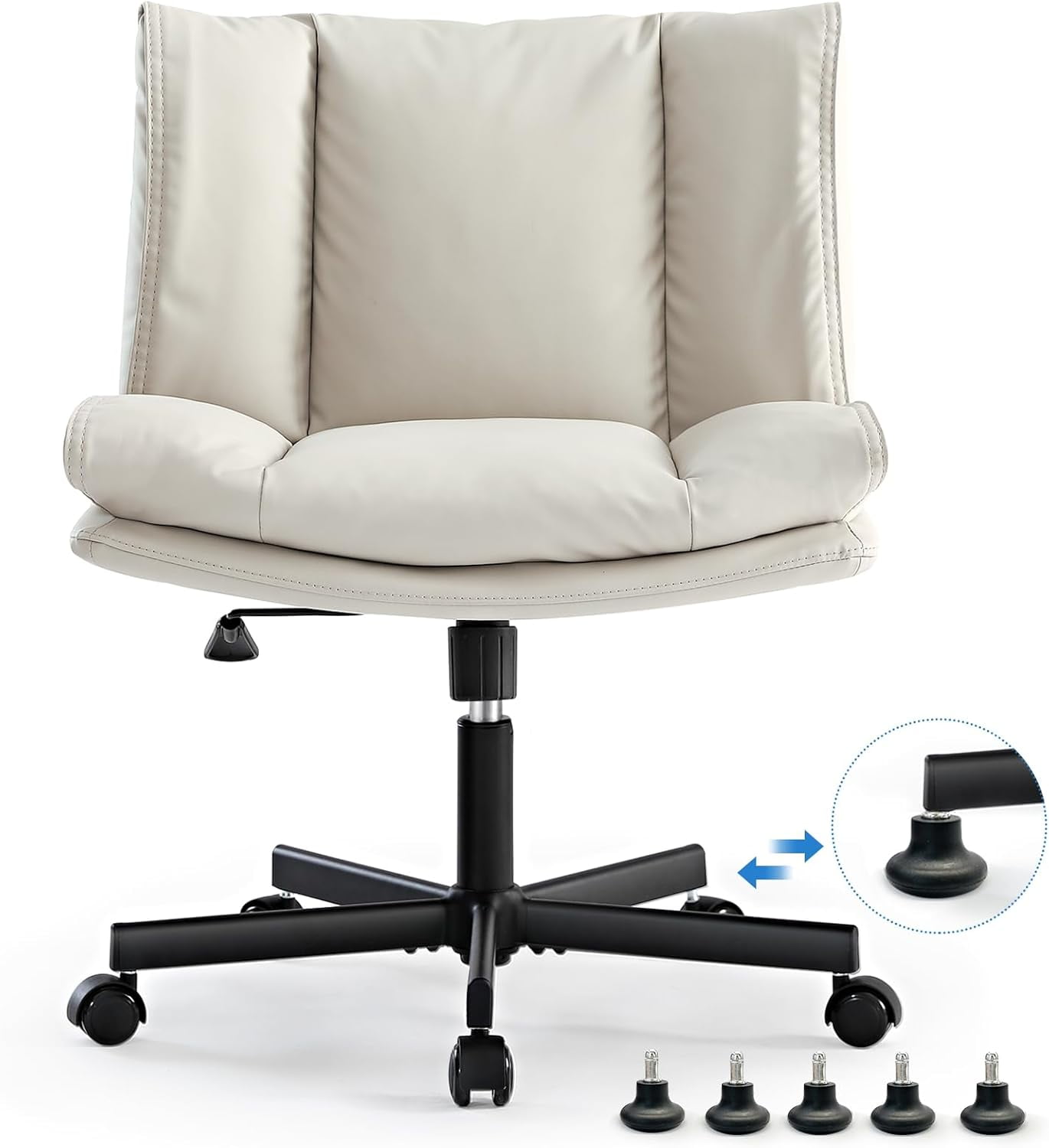 LEAGOO Criss Cross Chair with Wheels, Genuine Leather Armless Cross ...
