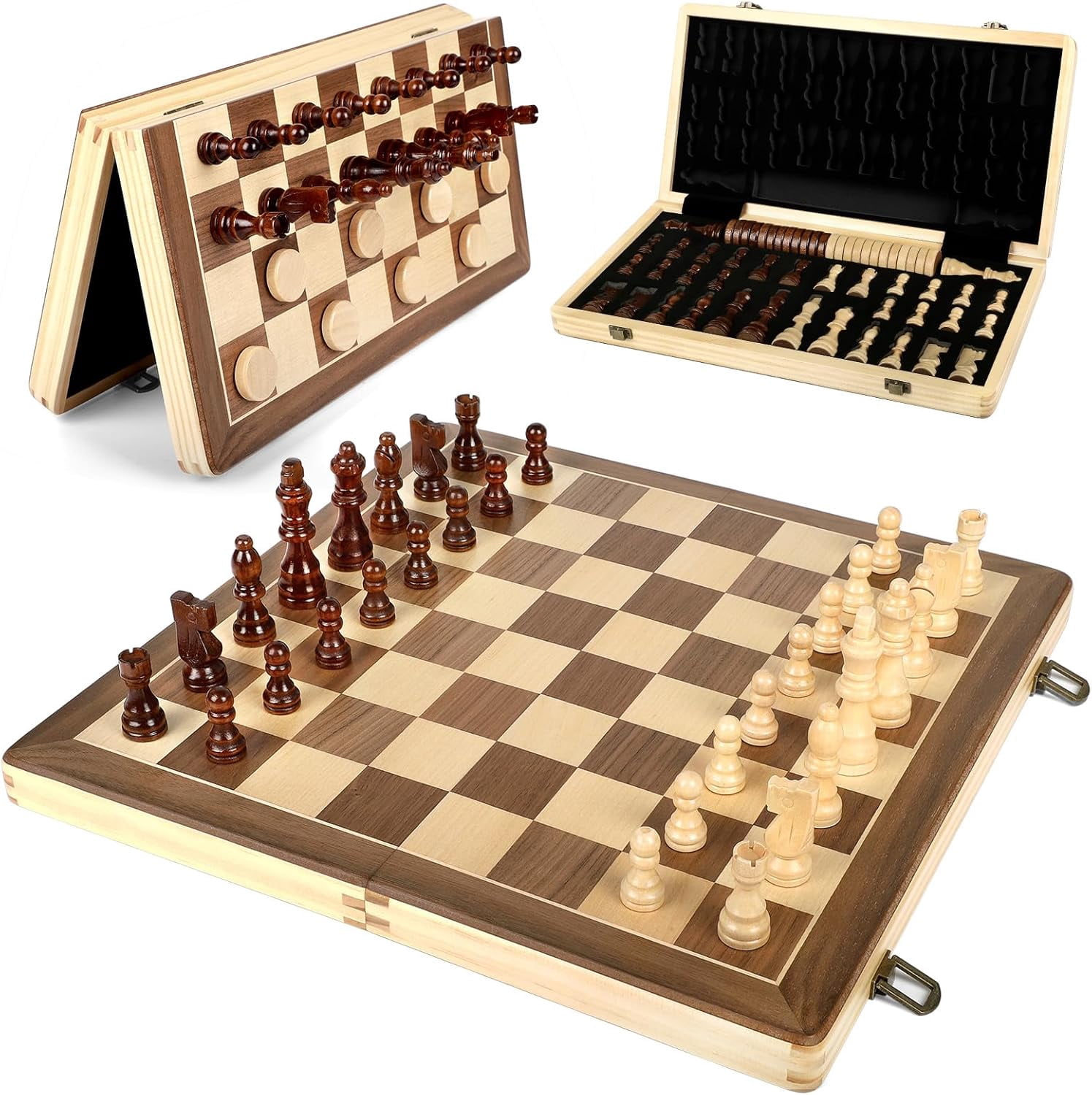 LEAP Magnetic Wooden Chess Sets 15 inch Foldable Chess Board 3 inch ...