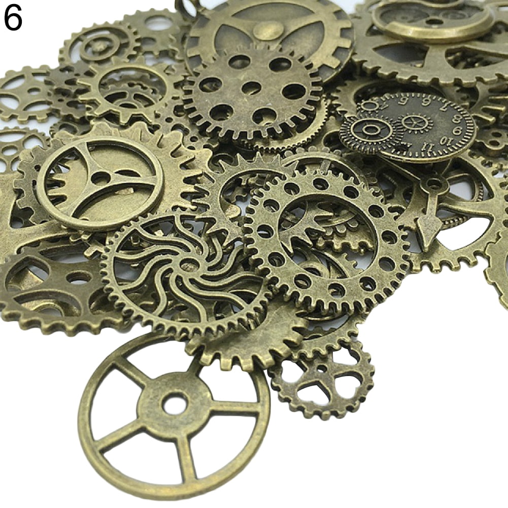 LEAQU 100g Vintage Cogs Jewelry Making DIY Alloy Steampunk Gear Pendant ...