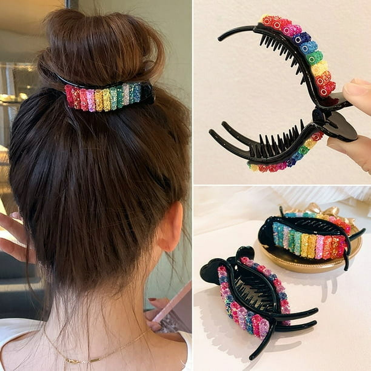 LEAQU Hair Clip Korean Rainbow Hair Clip Big Crabs Ponytail Bun Hairpin ...