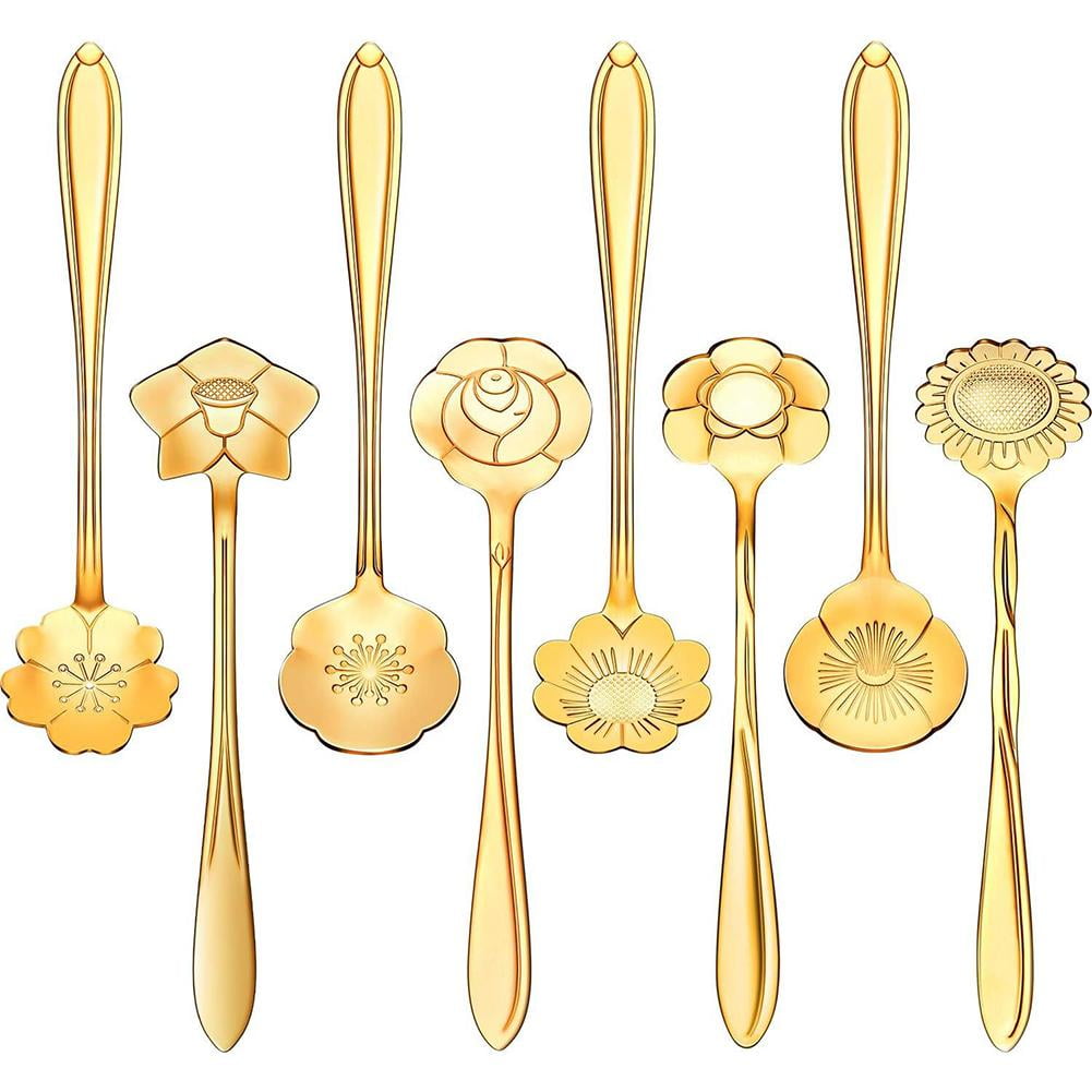 LEARNEV 8 Pieces/Pcs Flower Coffee Tea Spoons, Stainless Steel Cute ...