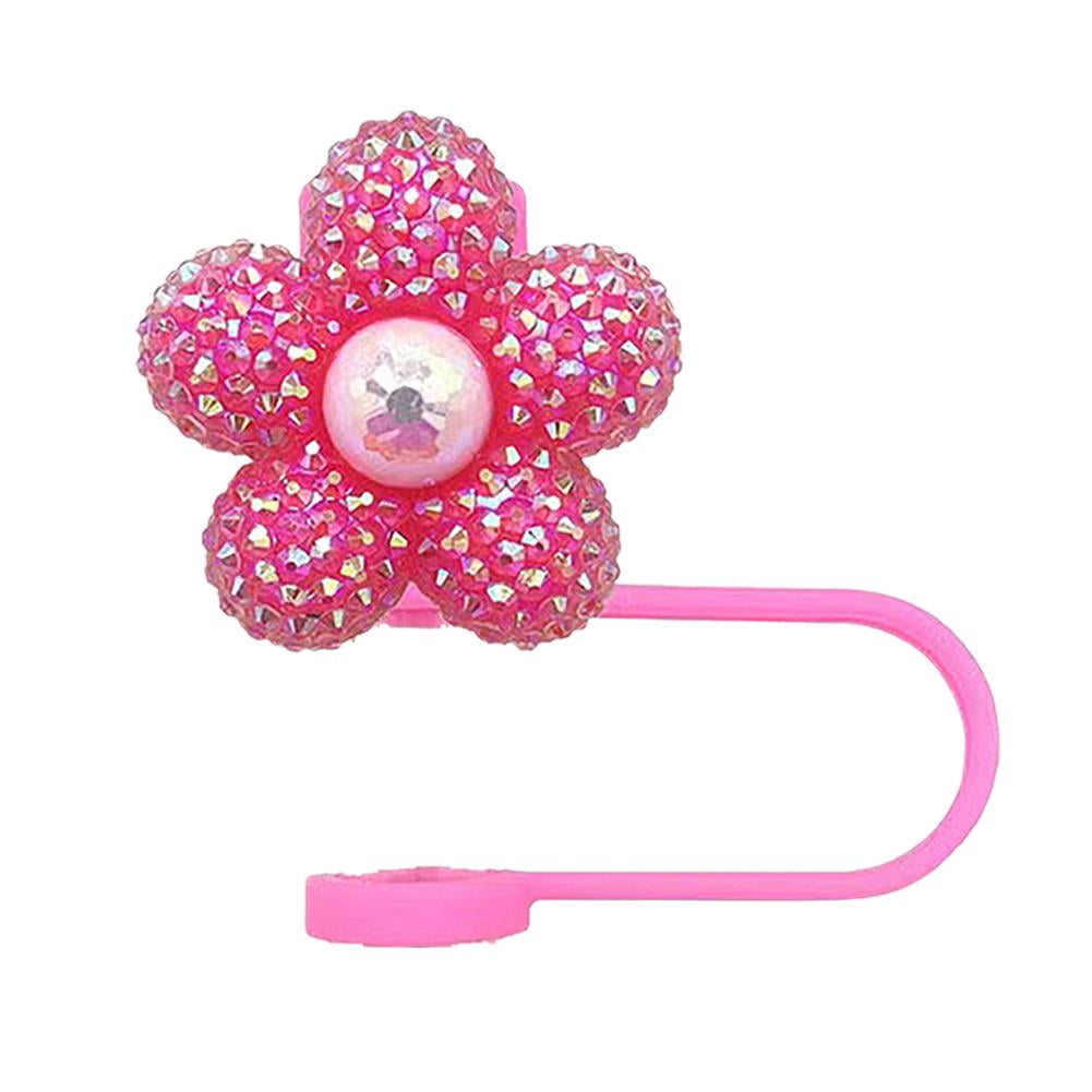 LEARNEVE Bow Flower Straw Cover shiny Straw Topper Cup Accessories Dust ...