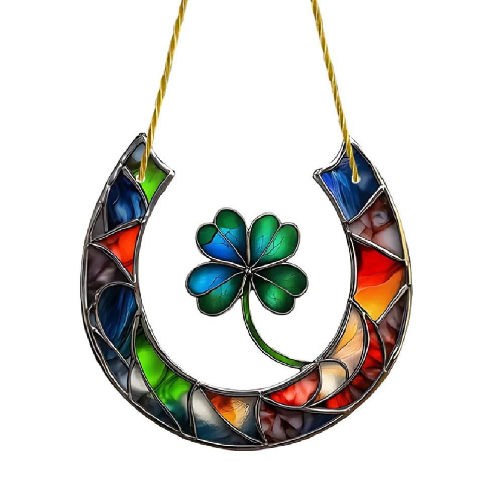 LEARNEVE Lucky Four-Leaf Clover & Horseshoe Sun Catcher, Acrylic Four ...