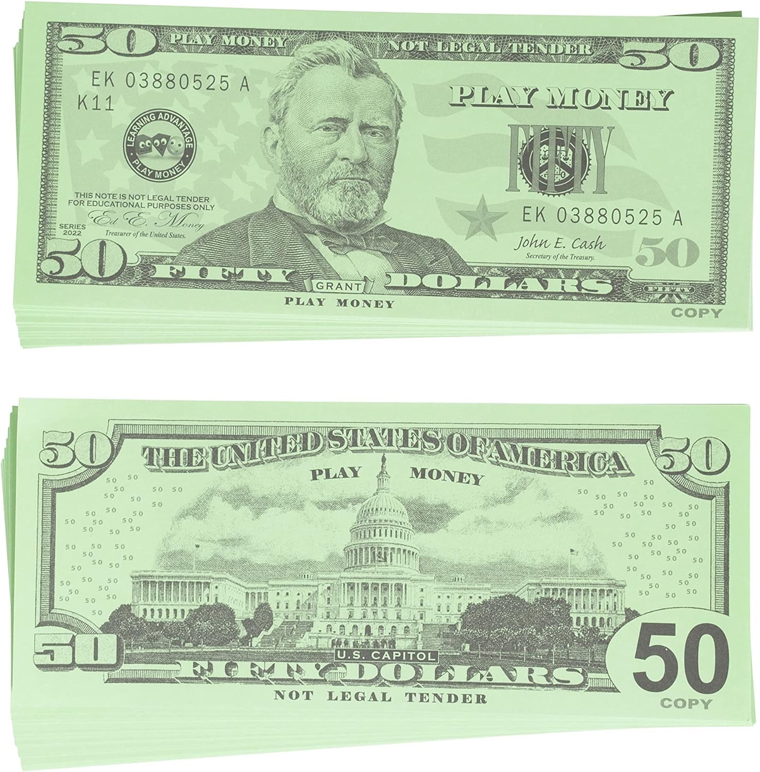 Learning Advantage- Fifty Dollar Play Bills - Set of 50 $50 Paper Bills ...