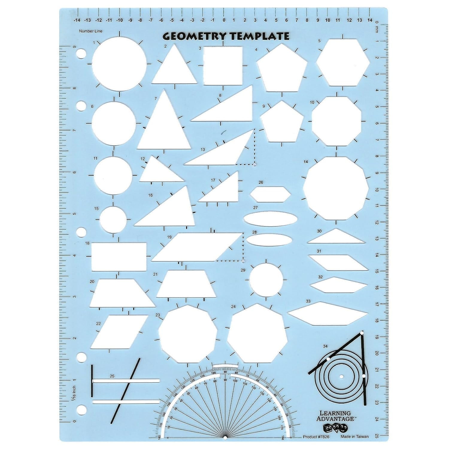 LEARNING ADVANTAGE Geometry Template - Sturdy Geometric Stencil to Draw ...