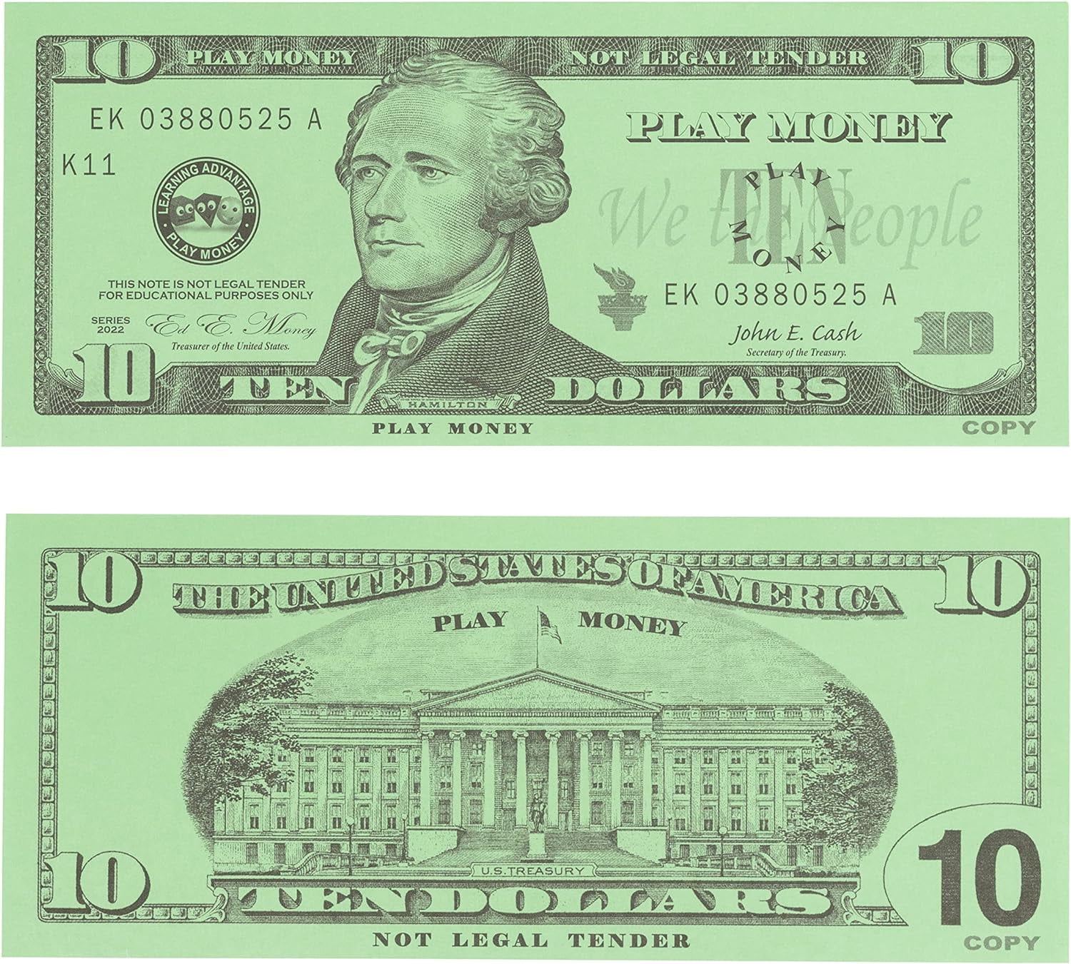 LEARNING ADVANTAGE Ten Dollar Play Bills - Set of 100 $10 Paper Bills ...