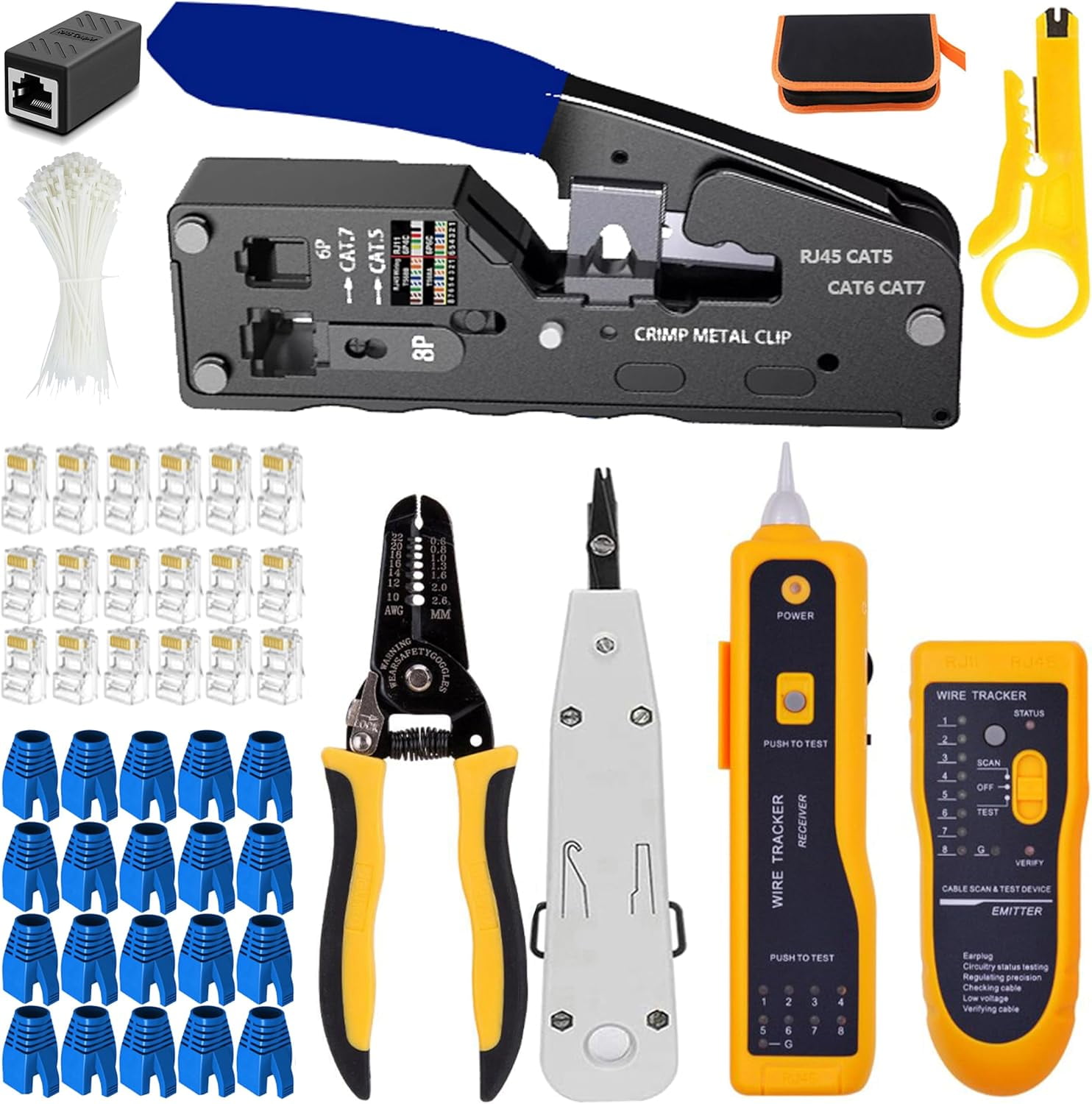 LEATBUY Cat5 Cat5e Cat6 Crimp Tool Kit with RJ45 Crimping Tool, 50PCS ...