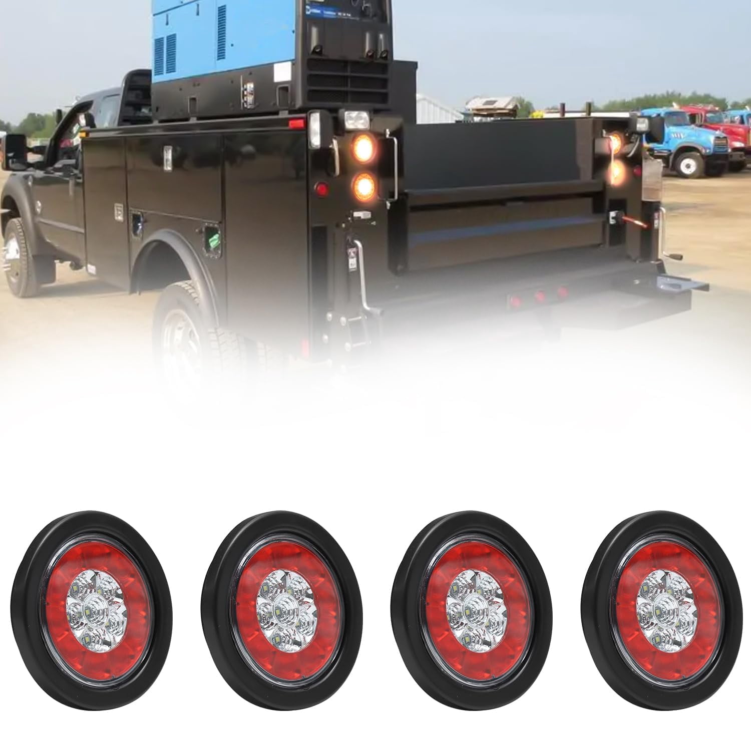 LEAVAN 4 PCS 4" IFF17 Round LED Trailer Tail Lights, 16 LED Round Red ...