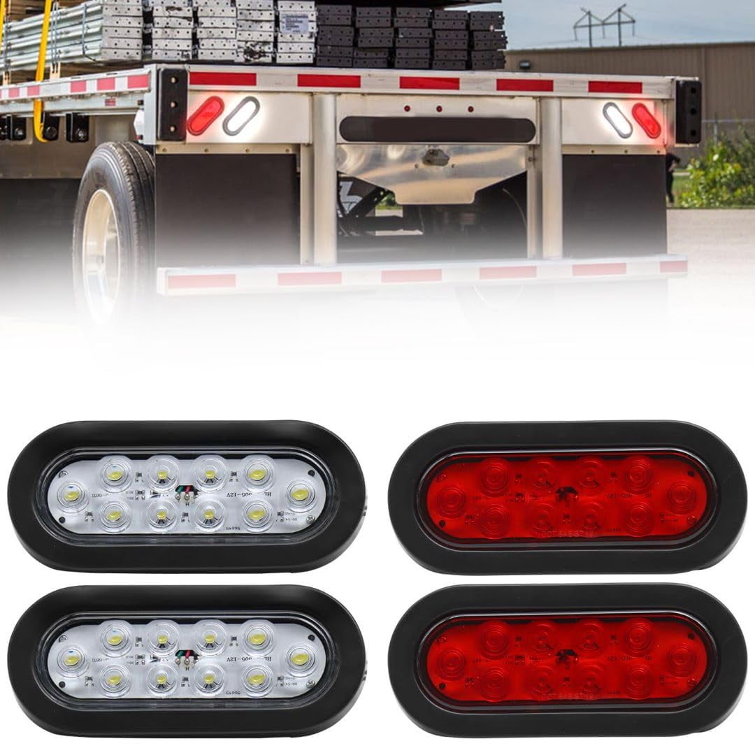 LEAVAN 4 PCS 6 inch Oval LED Trailer Lights, 6" Led Stop Turn Oval Tail ...