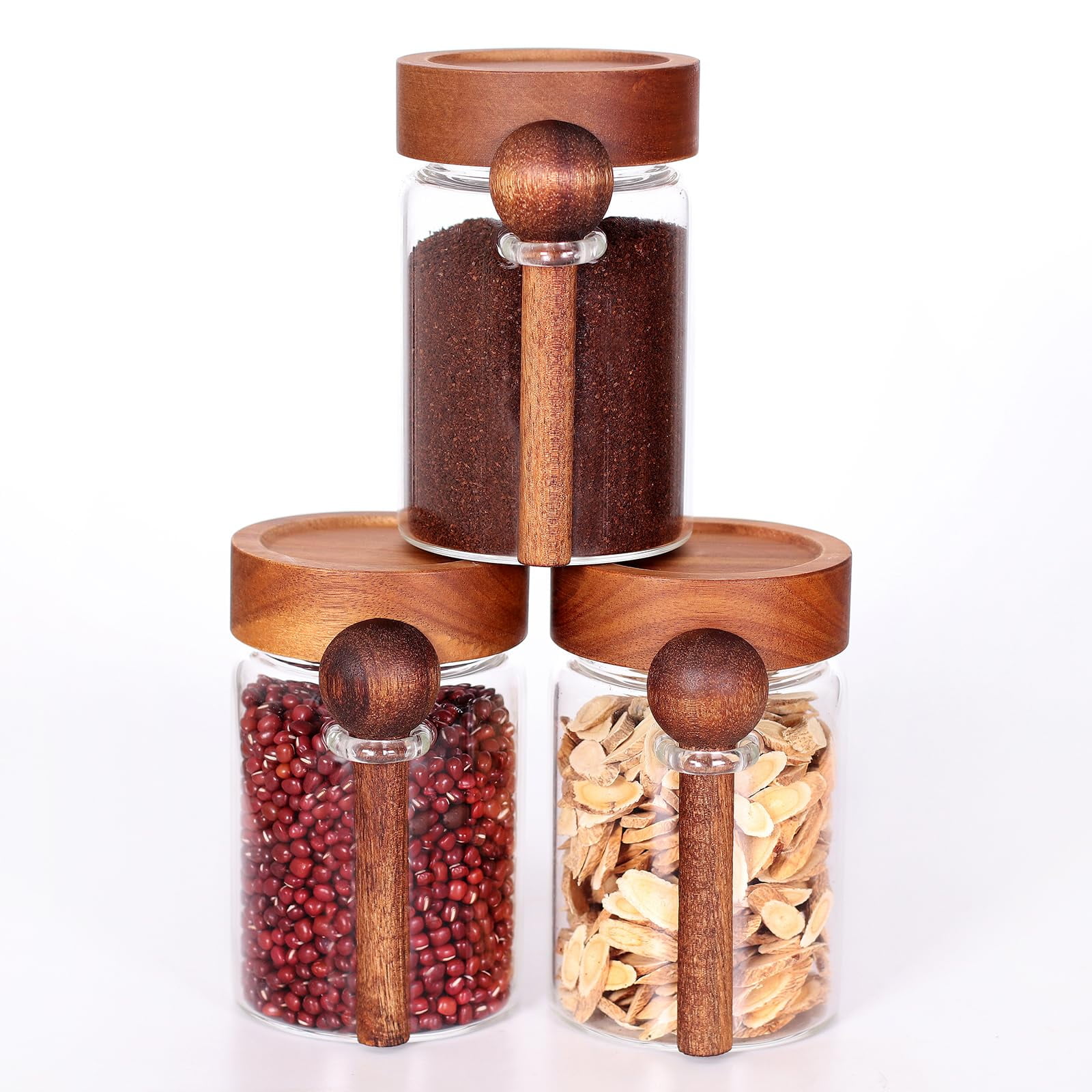 LEAVES AND TREES Y Glass Storage Containers with Screw Lids and Spoons ...
