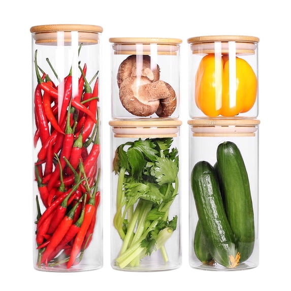 LEAVESANDTREES Y Glass Stackable Food Storage Canister, Set of 5 ...