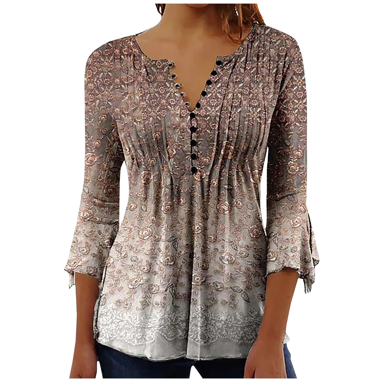 LEAVINGSUO Fall Winter V Neck Long Tops for Women, Womens Tops Fashion ...
