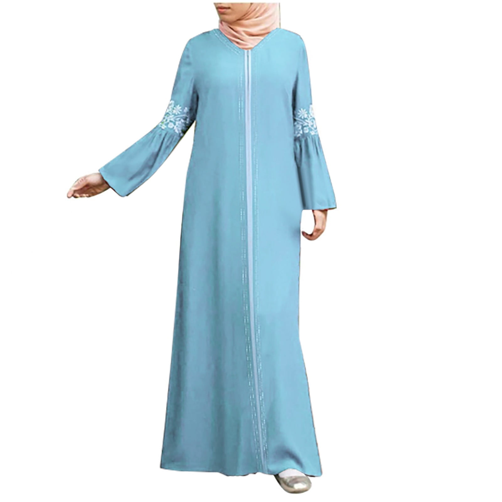 LEAVINGSUO Plus Size Dresses Women Muslim Long Dress Floral Printed ...