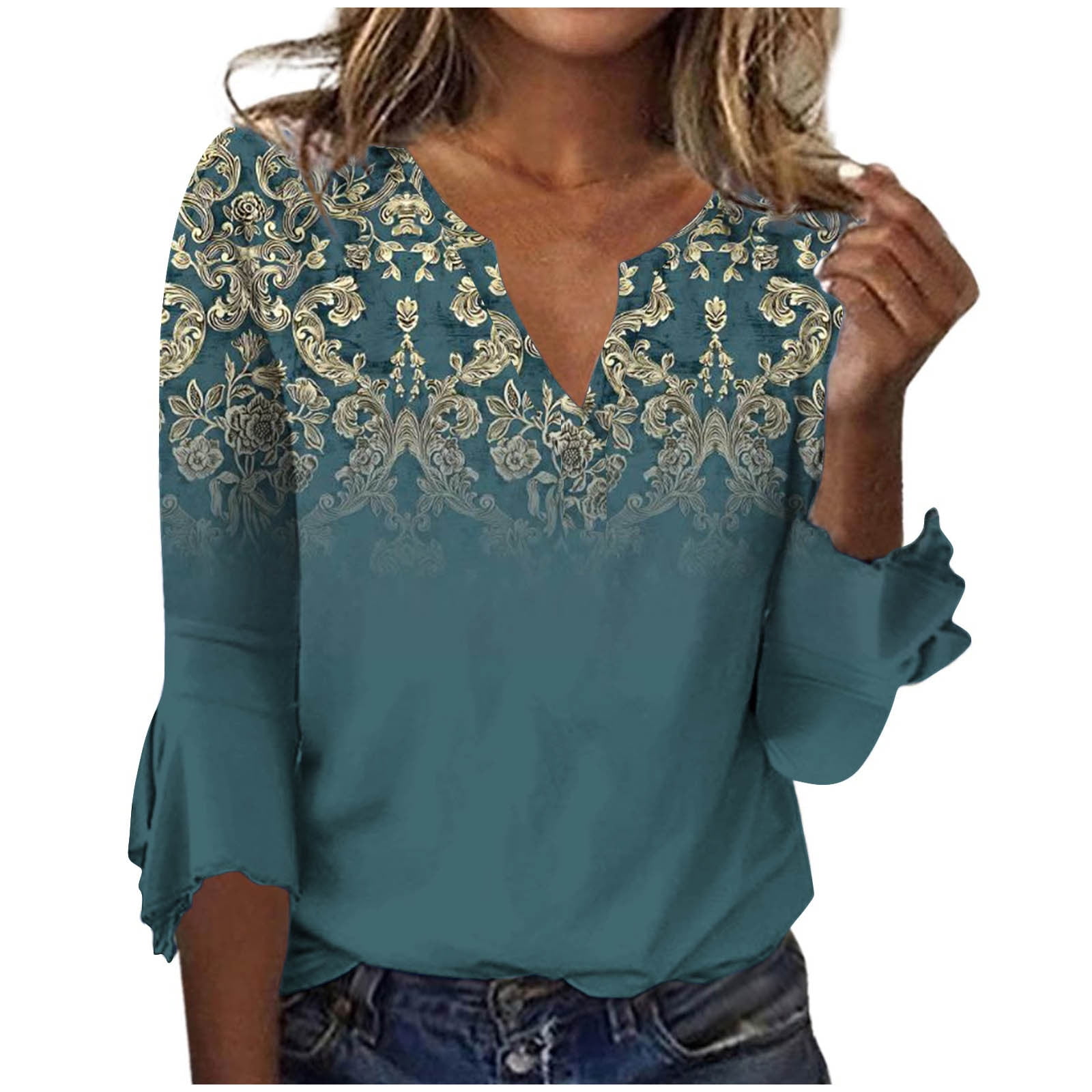 LEAVINGSUO Womens Summer Tops Clearance under $5 Women's Casual Printed ...
