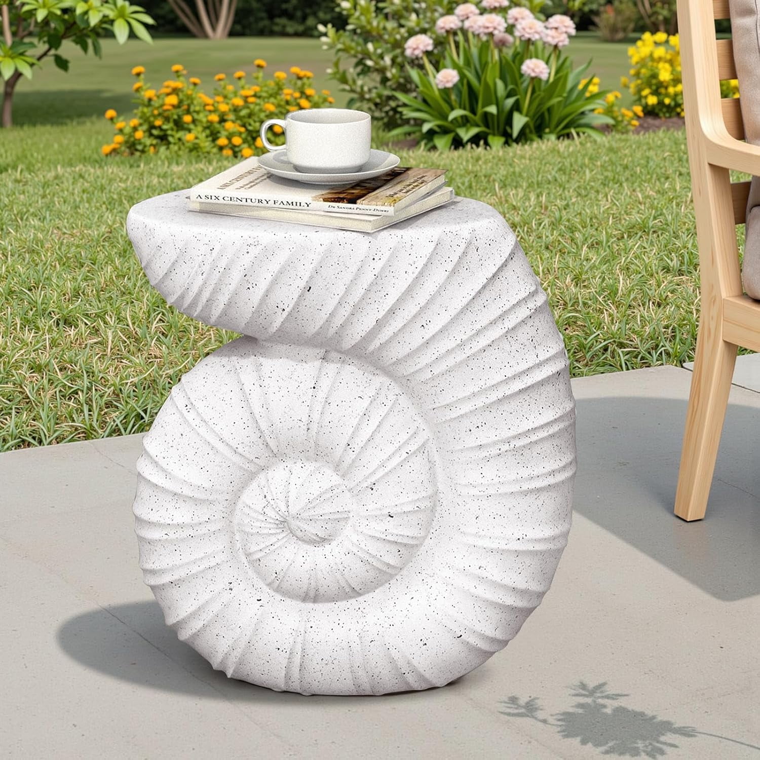 LEBENGURU Cement Outdoor Side Table Conch Concrete Patio, Multi-Use ...