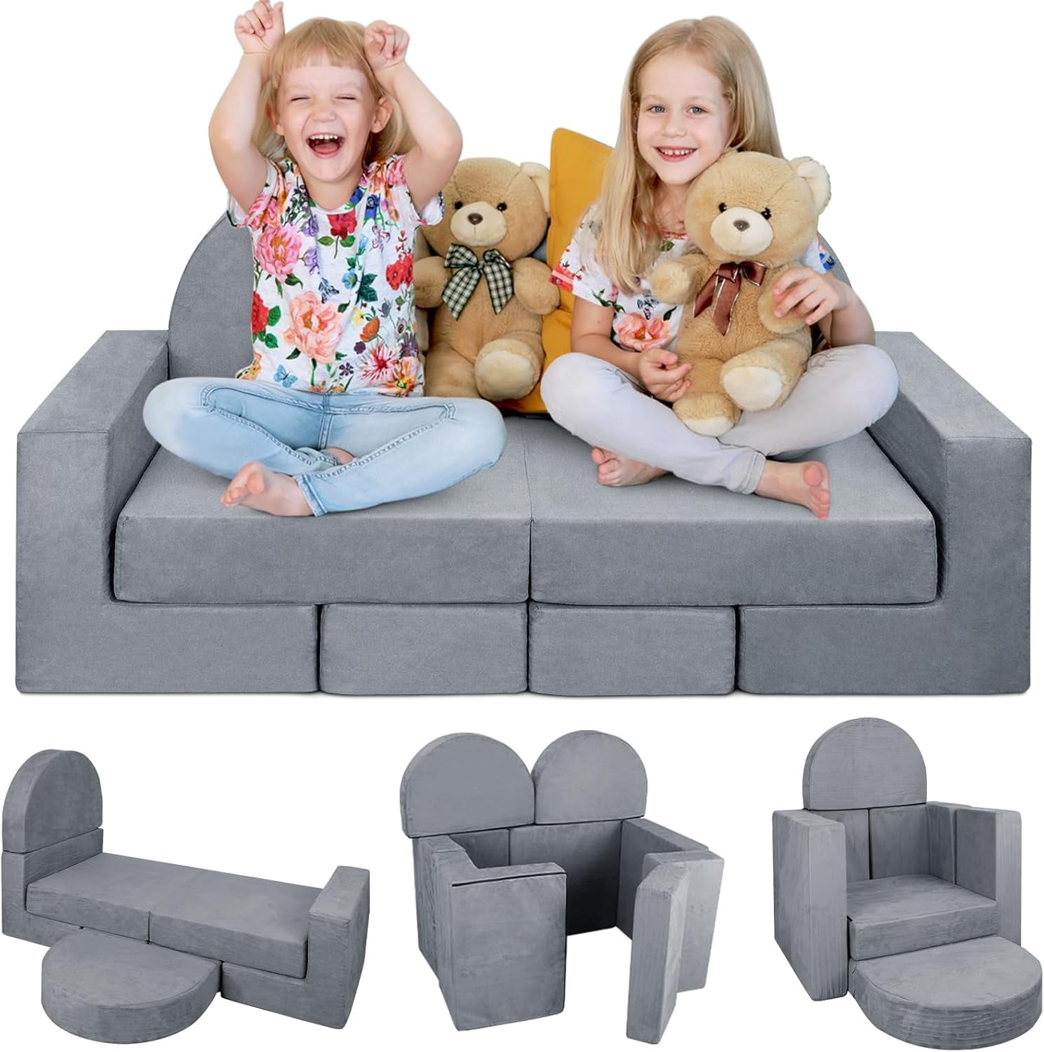 LEBENGURU Kids Play Couch, 7PCS Modular Toddler Foam Sofa for Playroom ...