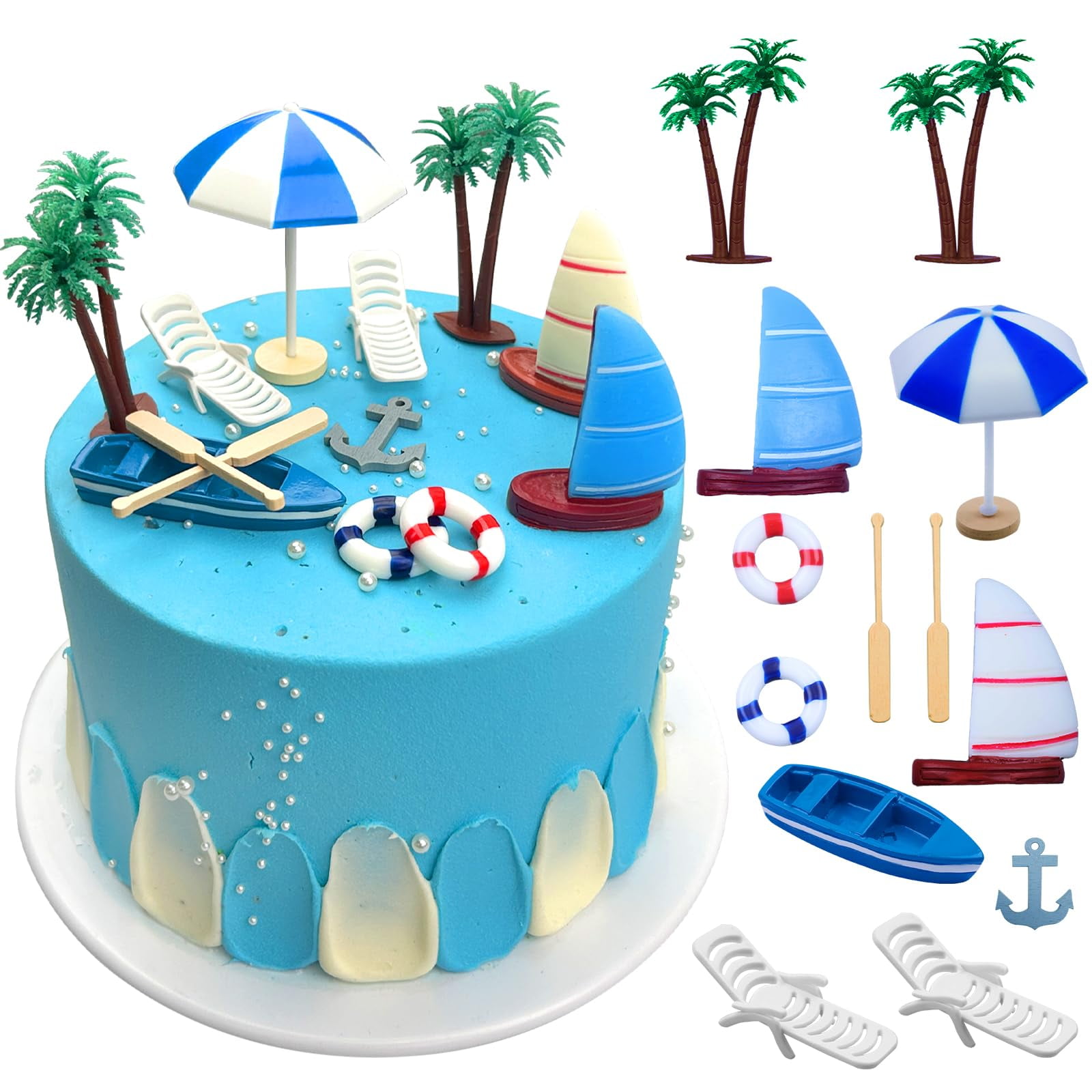 LEBERY Beach Cake Topper IEF31 13Pcs Hawaiian Cake Decoration Summer ...