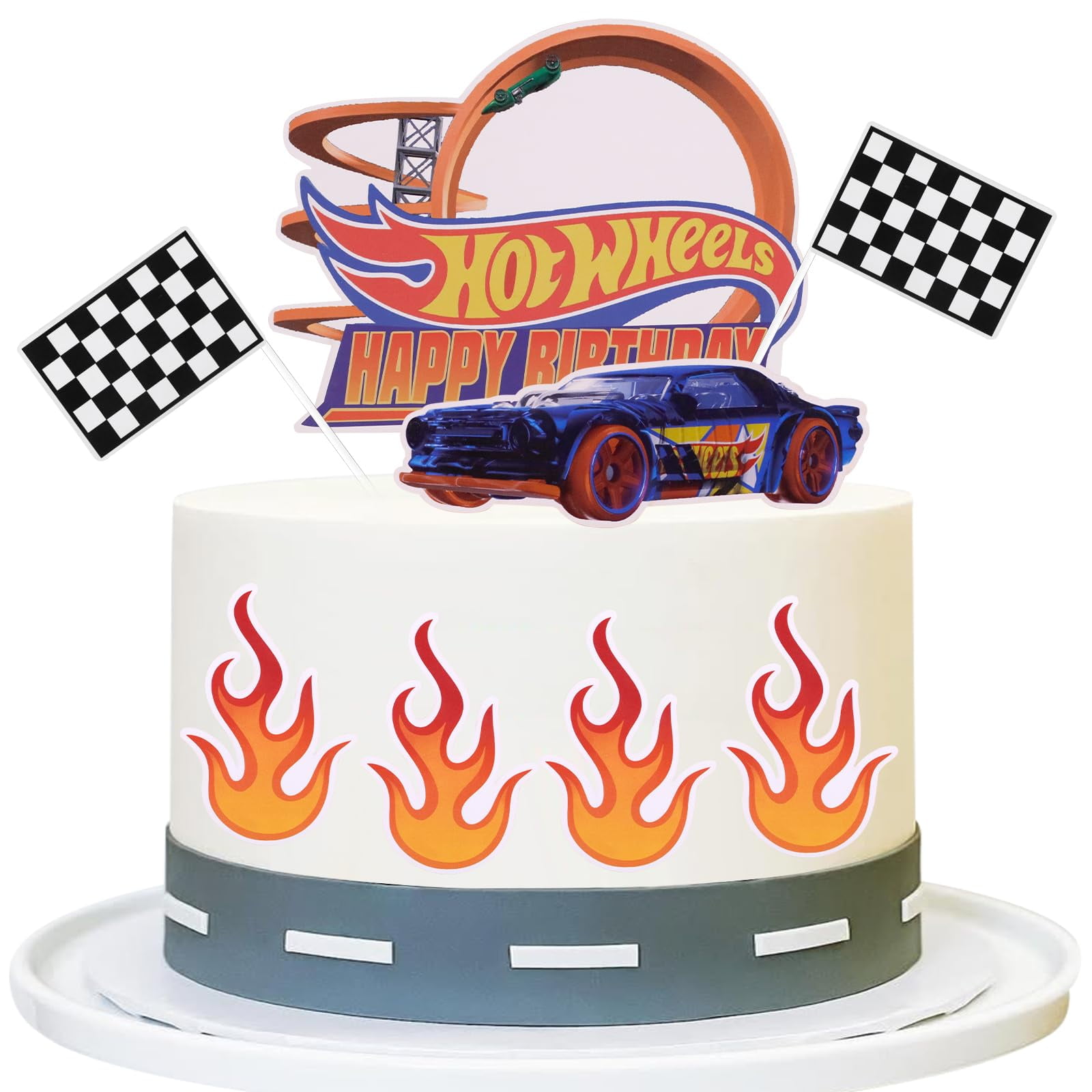 LEBERY Fire Car Cake Topper Race Car MDH1Birthday Cake Decorations ...