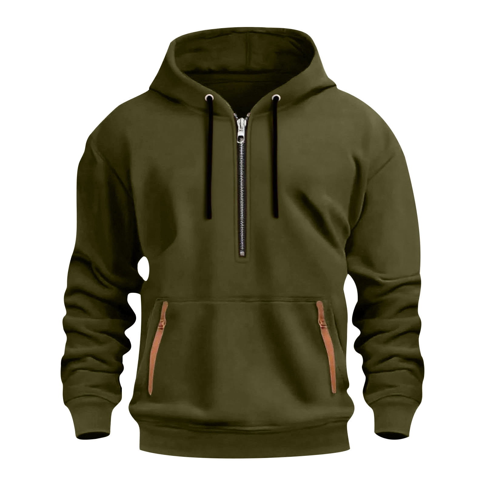 LEBONYAR Men's Trendy Half Zipper Hooded Solid Colored Outdoor Gym ...
