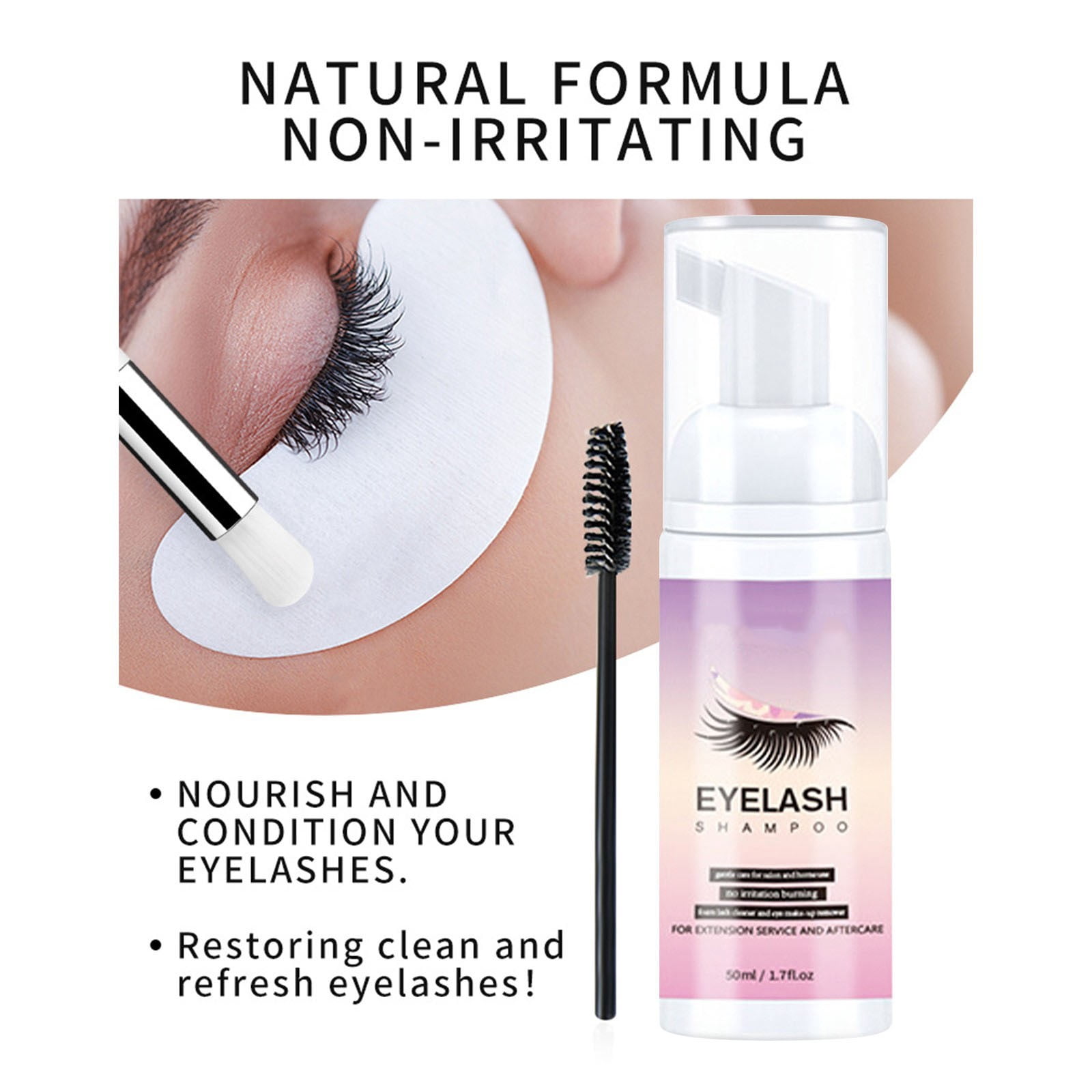 LEBONYARD Eyelash Extension Shampoo Cleanser 50ml with Cleaning Brush ...