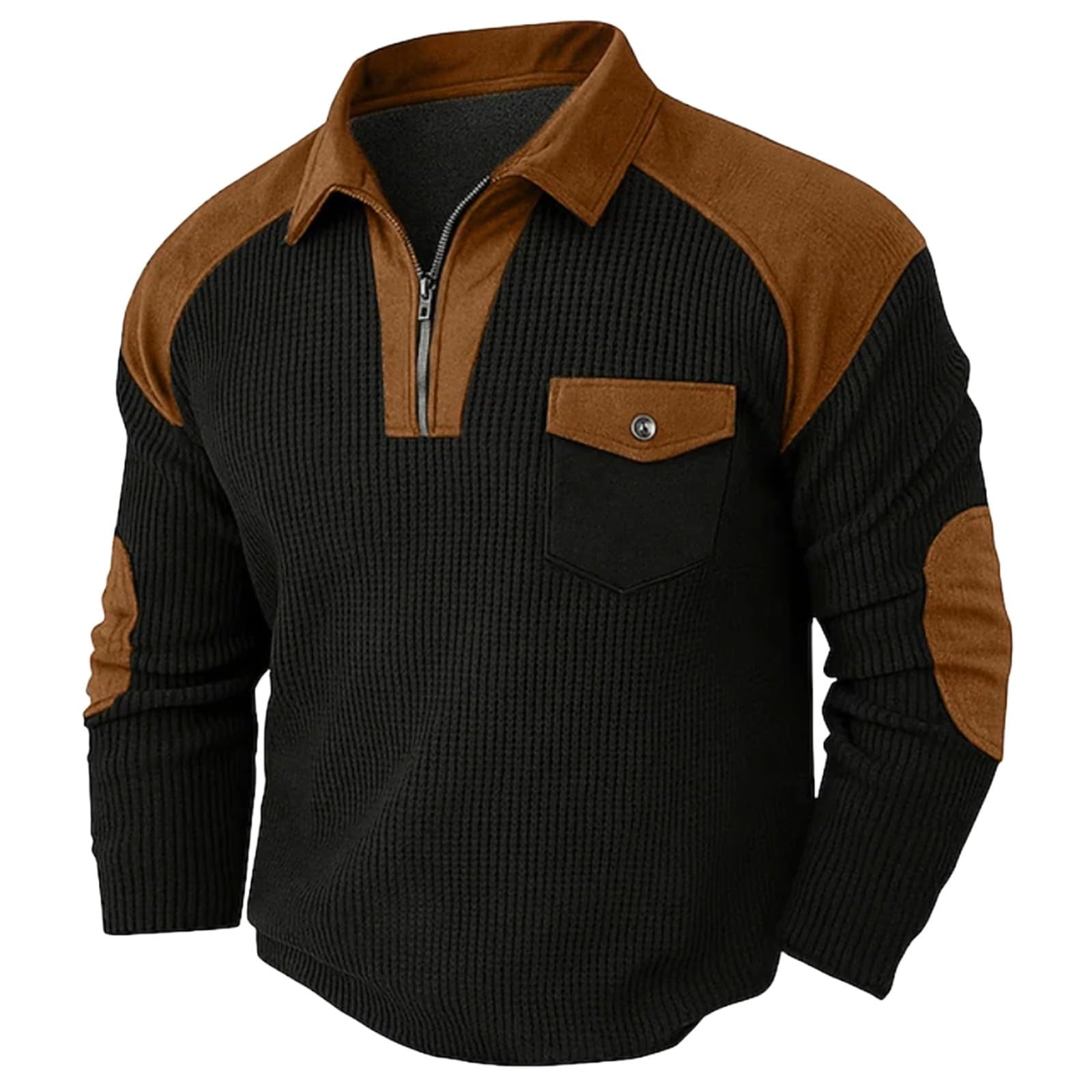 LEBONYARD Men's Trendy Lapel Collar Splicing Solid Colored Chic Chest ...