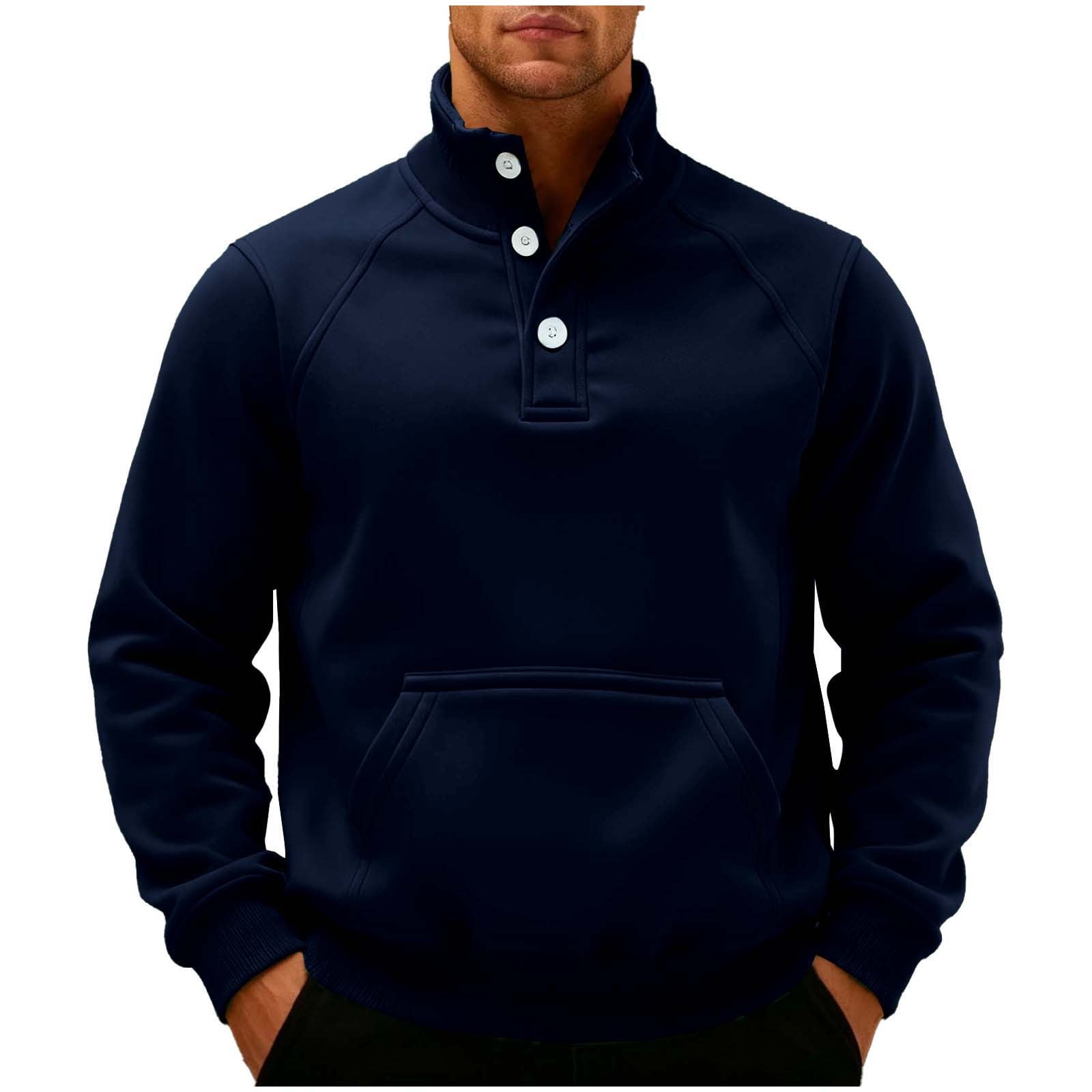 LEBONYARD Men's Trendy Turtleneck Hoodless Half Button Solid Colored ...
