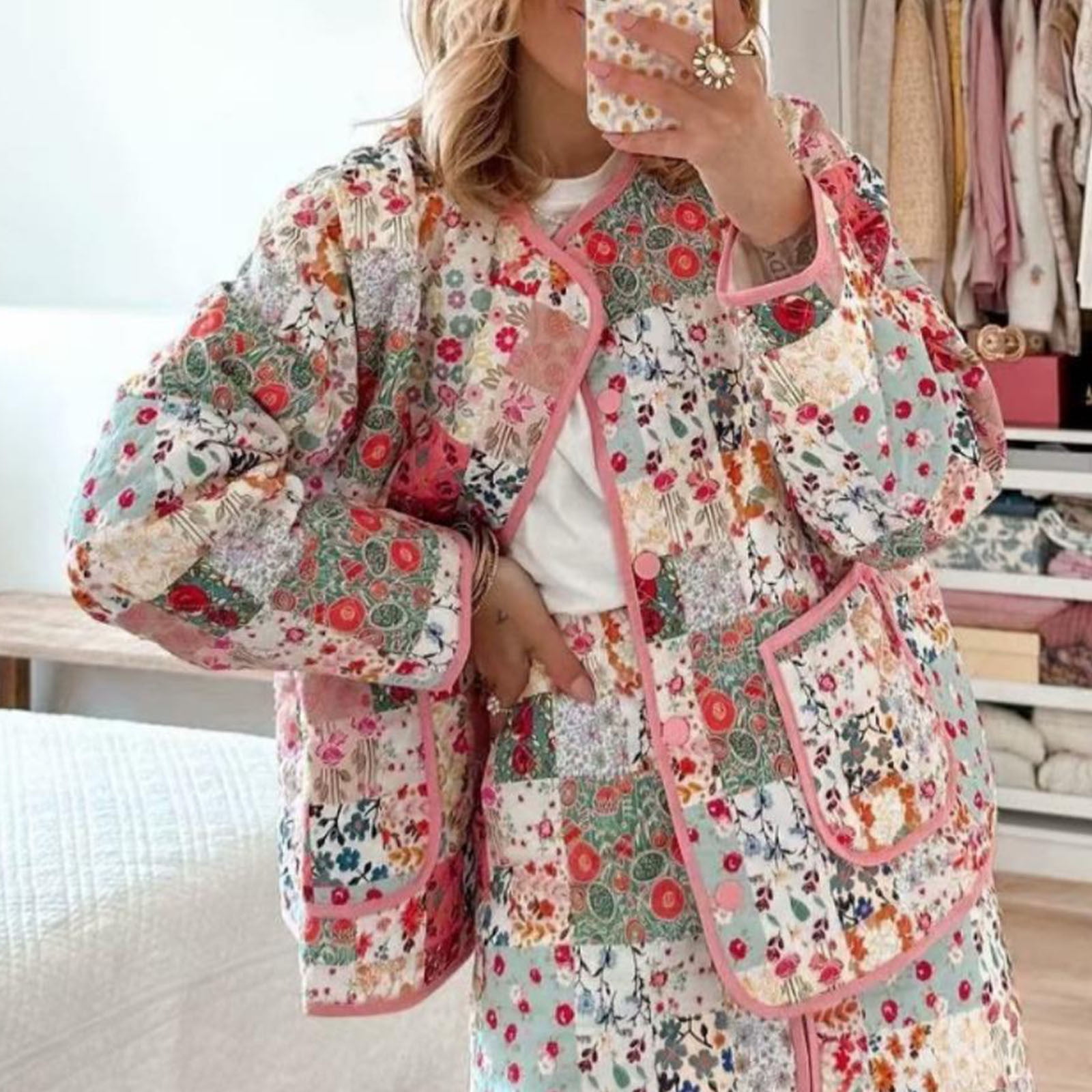 LEBONYARD Plus Size Outerwear with Hood,Women's Down Jacket Floral Print Lightweight Long ...